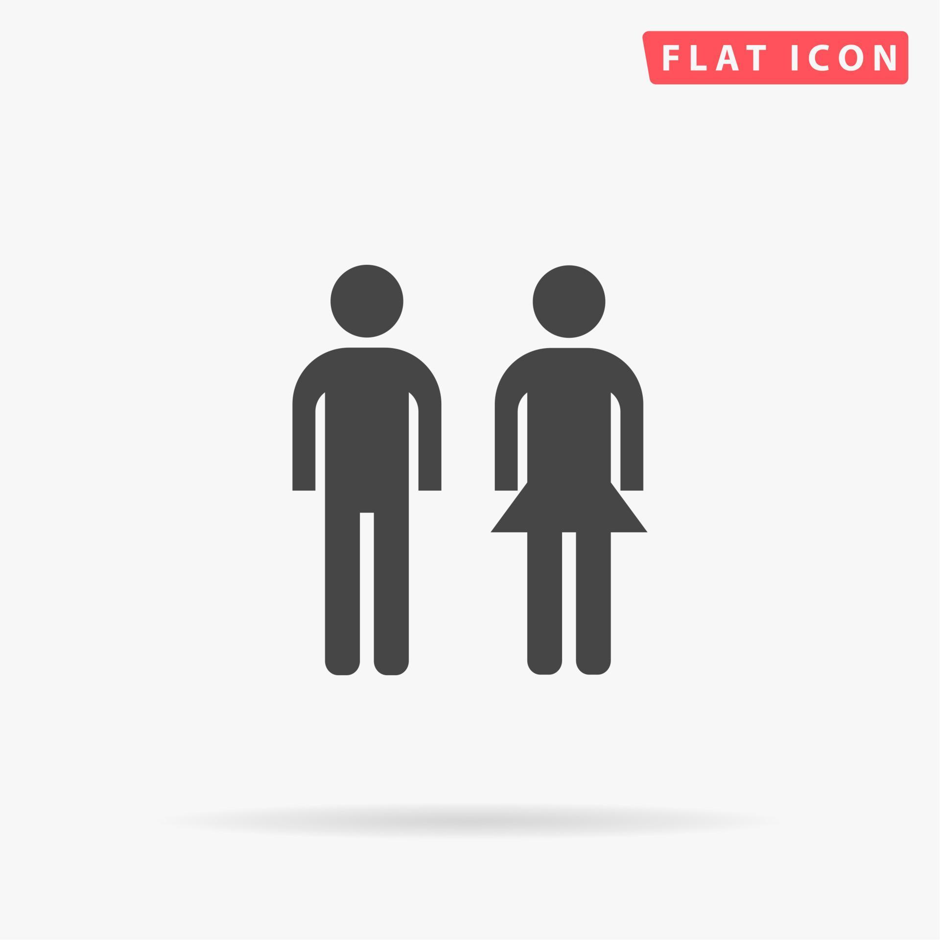 Simple man and woman. Simple flat black symbol with shadow on white background. Vector ...