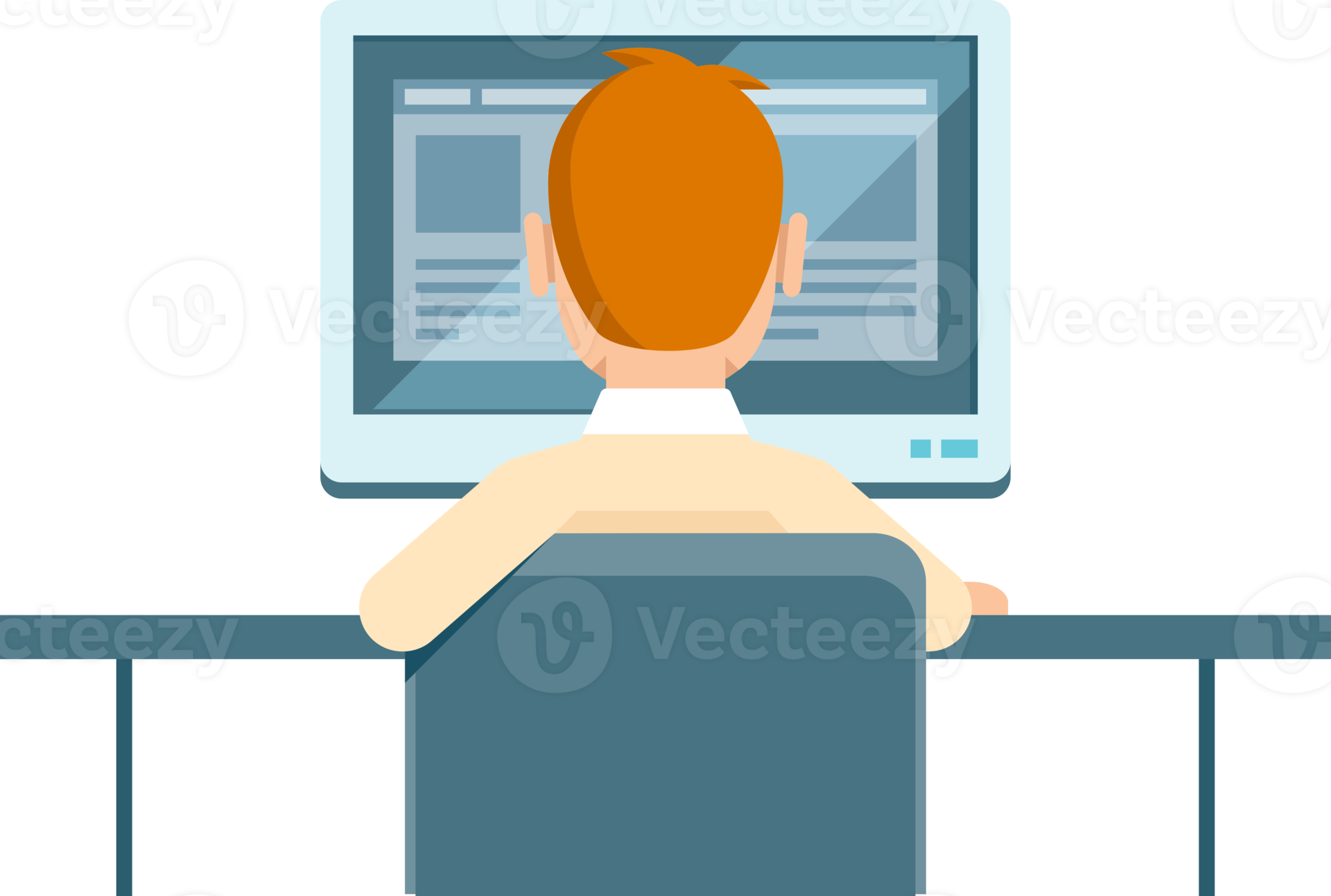 Man using computer flat color 18925172 PNG