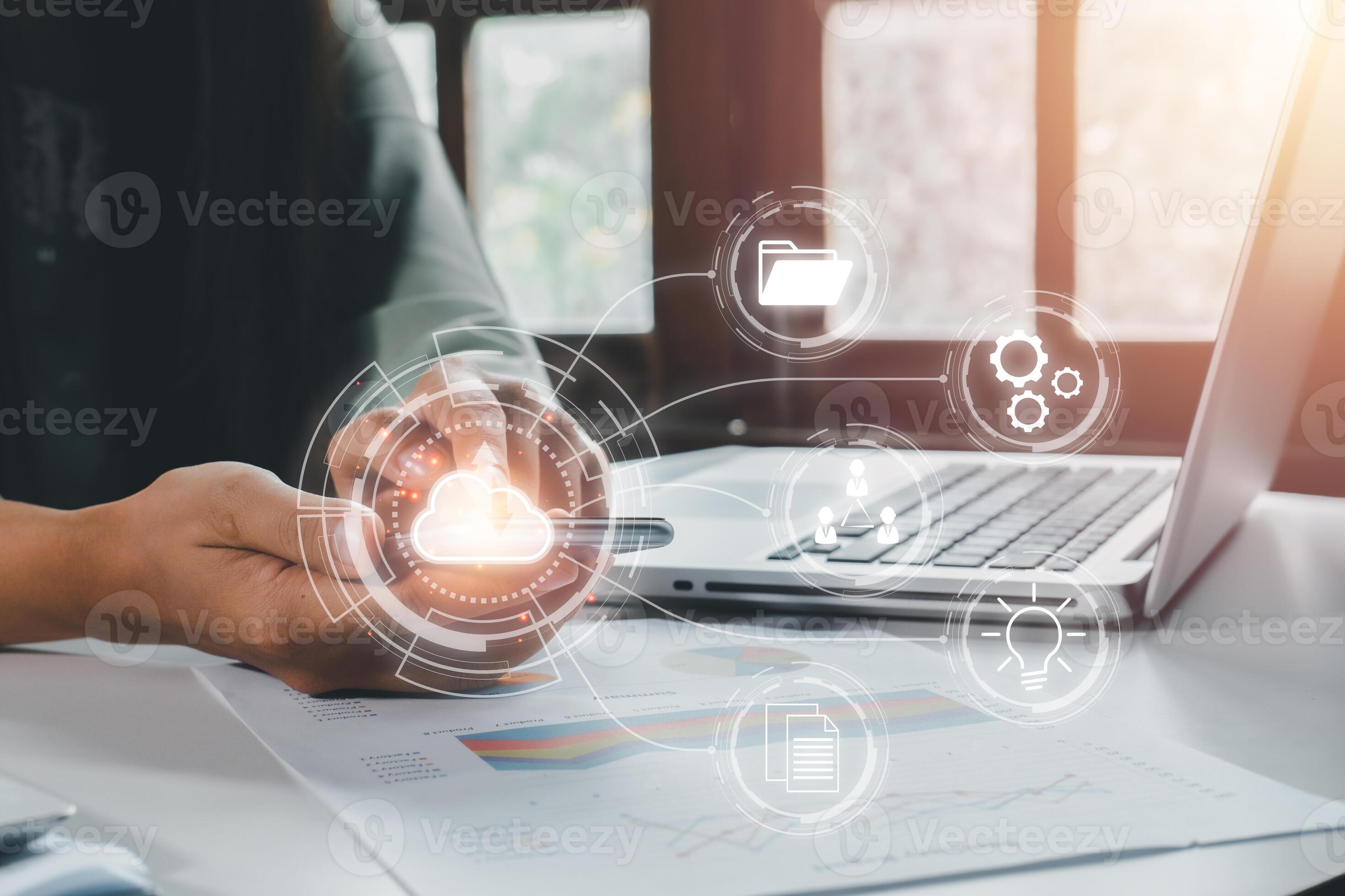 Person hand using smartphone with cloud computing icon, Cloud computing concept, Backup Storage ...