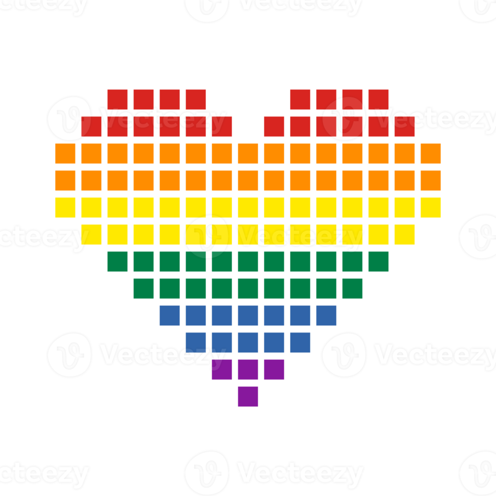 Rainbow Pride Flag Heart Shape Symbol Isolated Pixel Art Style