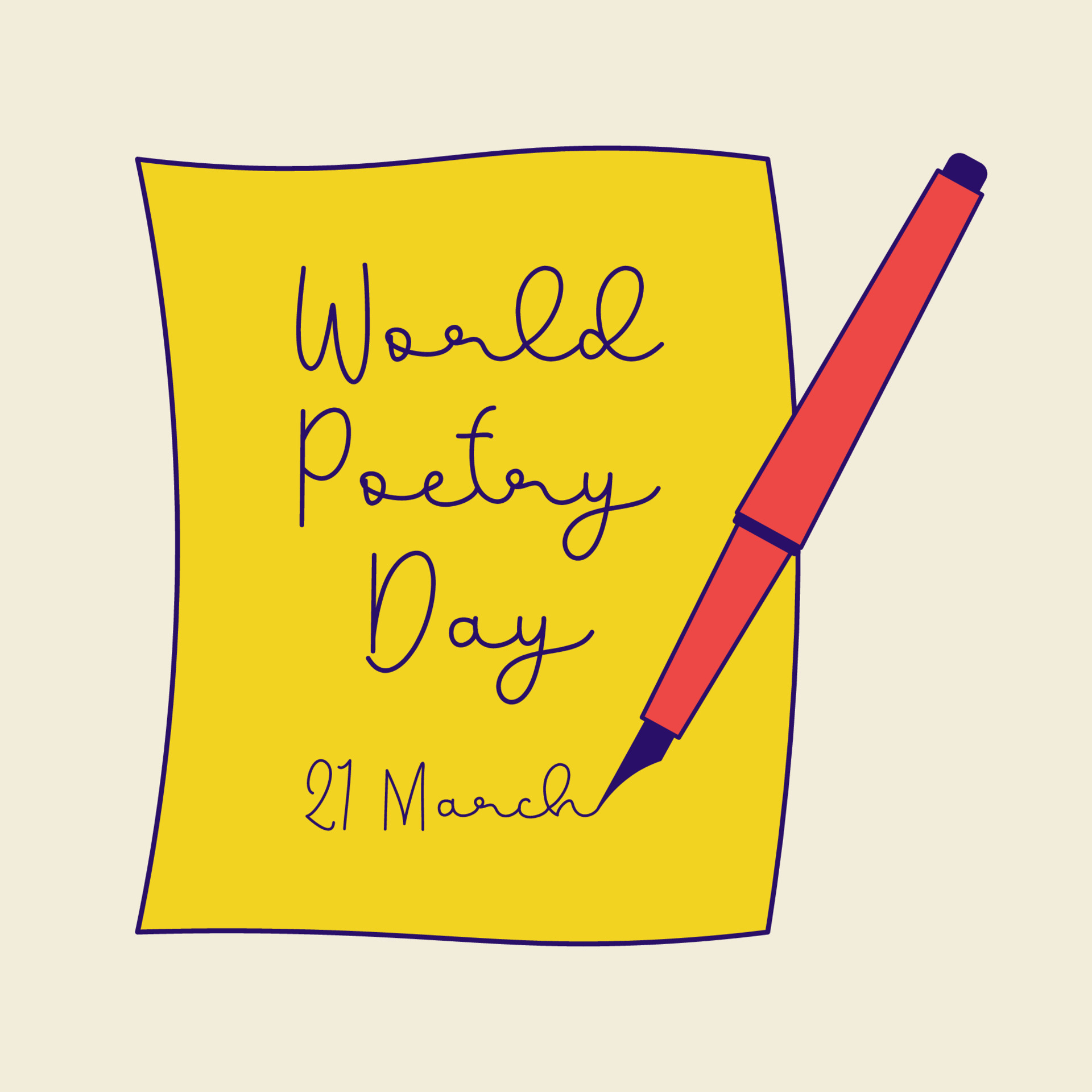 World poetry day banner, March 21. Paper and pen vector illustration on ...