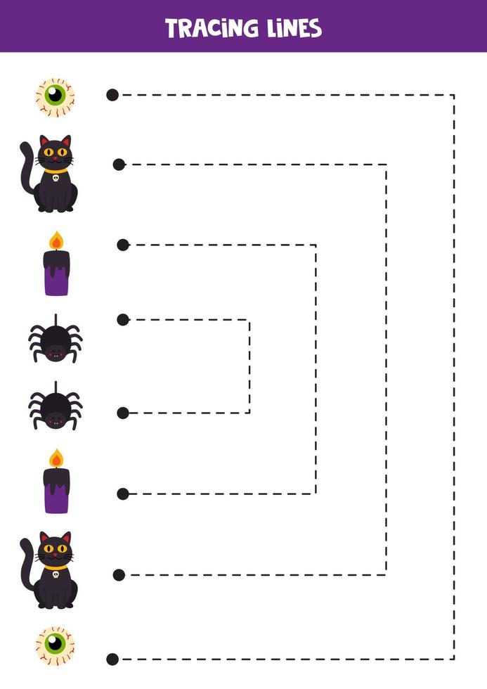 Tracing lines for kids. Cartoon Halloween elements. 18936093 Vector Art ...