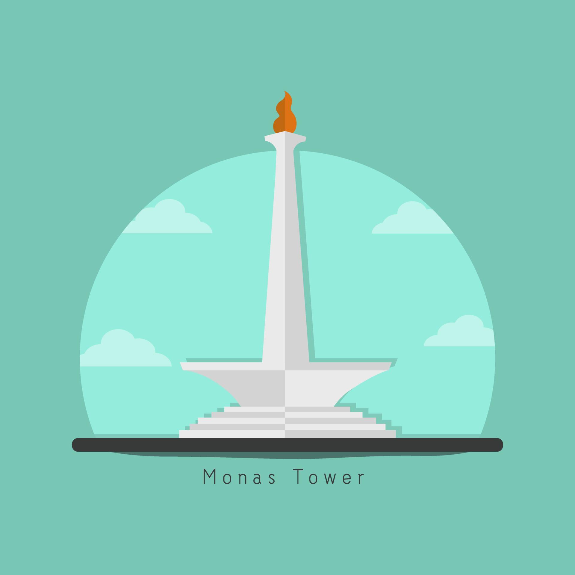 Monas Tower The Mascot Building From Jakarta City Indonesia Vector Illustration Conceptual ...