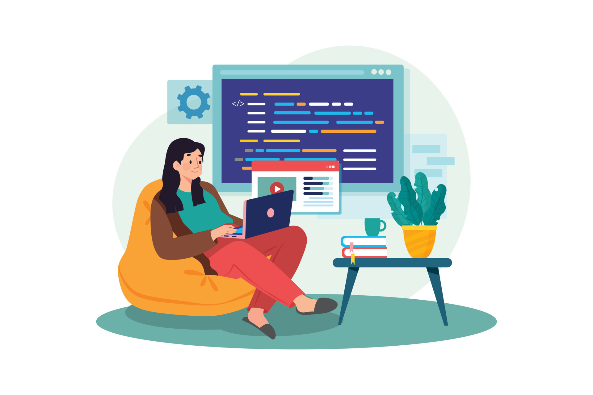 Woman Programmer Working On A New Project 18942374 Vector Art at Vecteezy