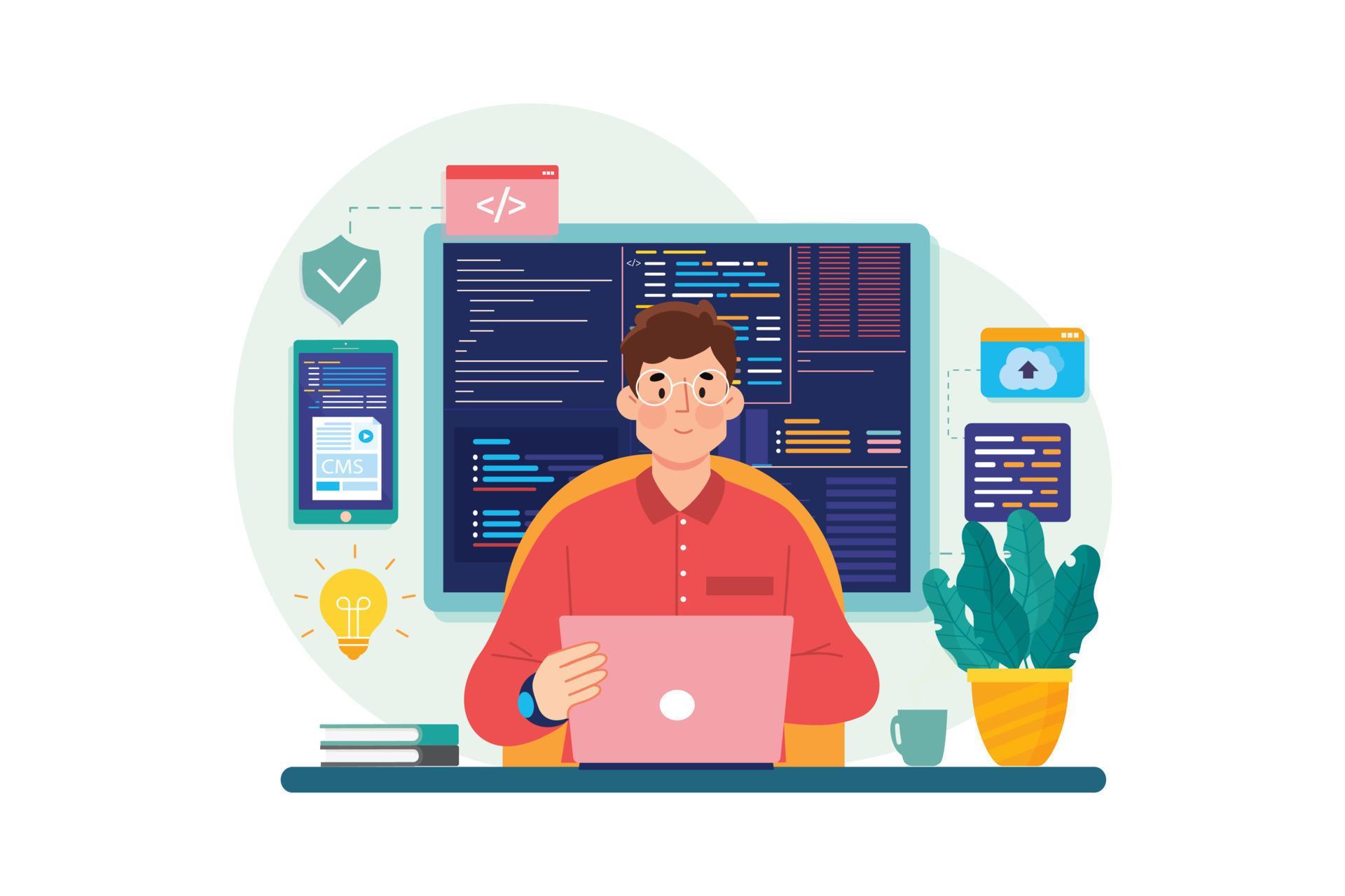 Man Coder Development Programming Computer 18942382 Vector Art at Vecteezy