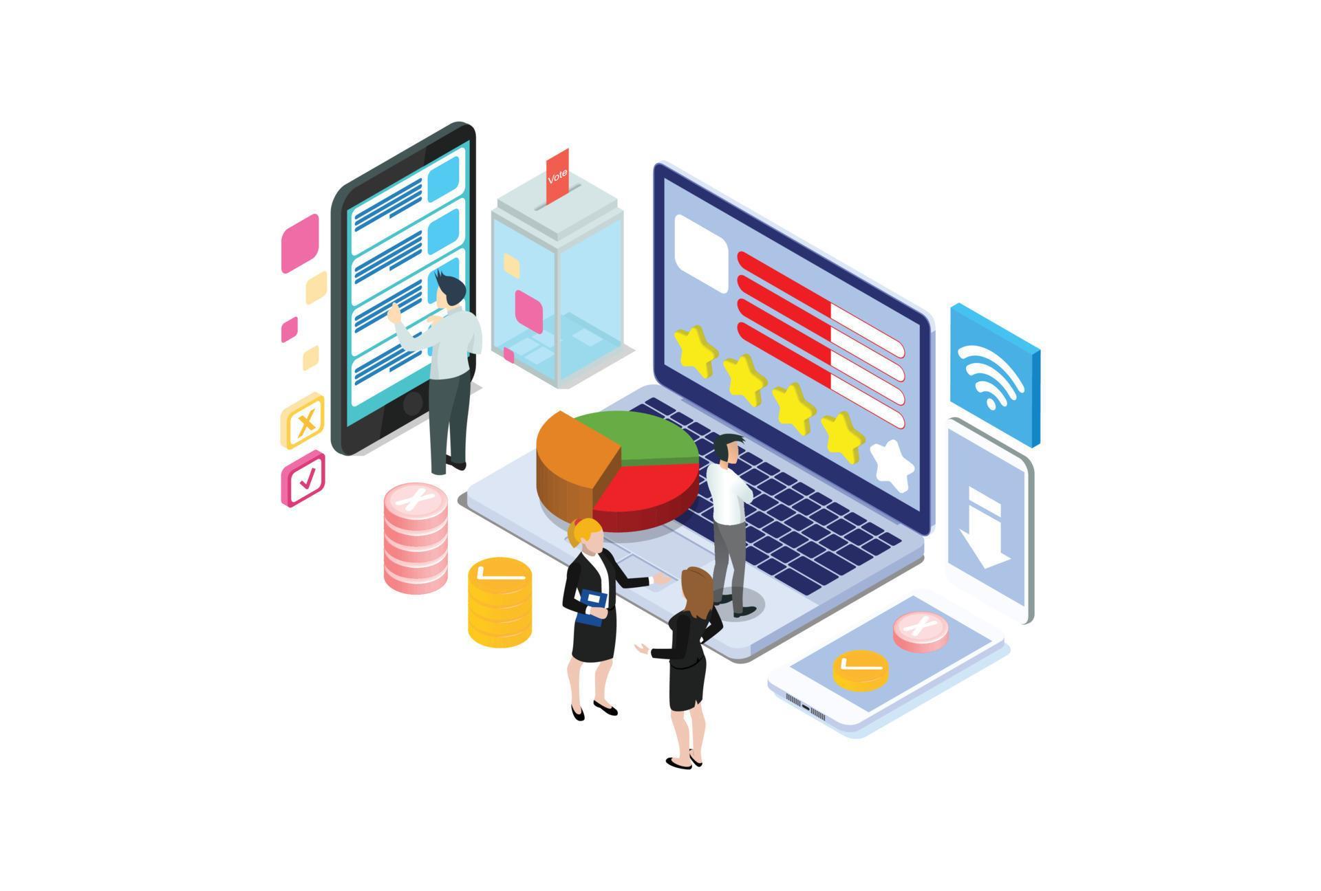 Modern 3d isometric vector concept voting online, e-voting, election ...
