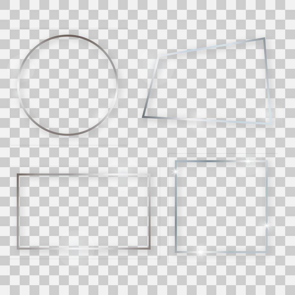 Silver shiny frames with glowing effects. Set of four silver ...