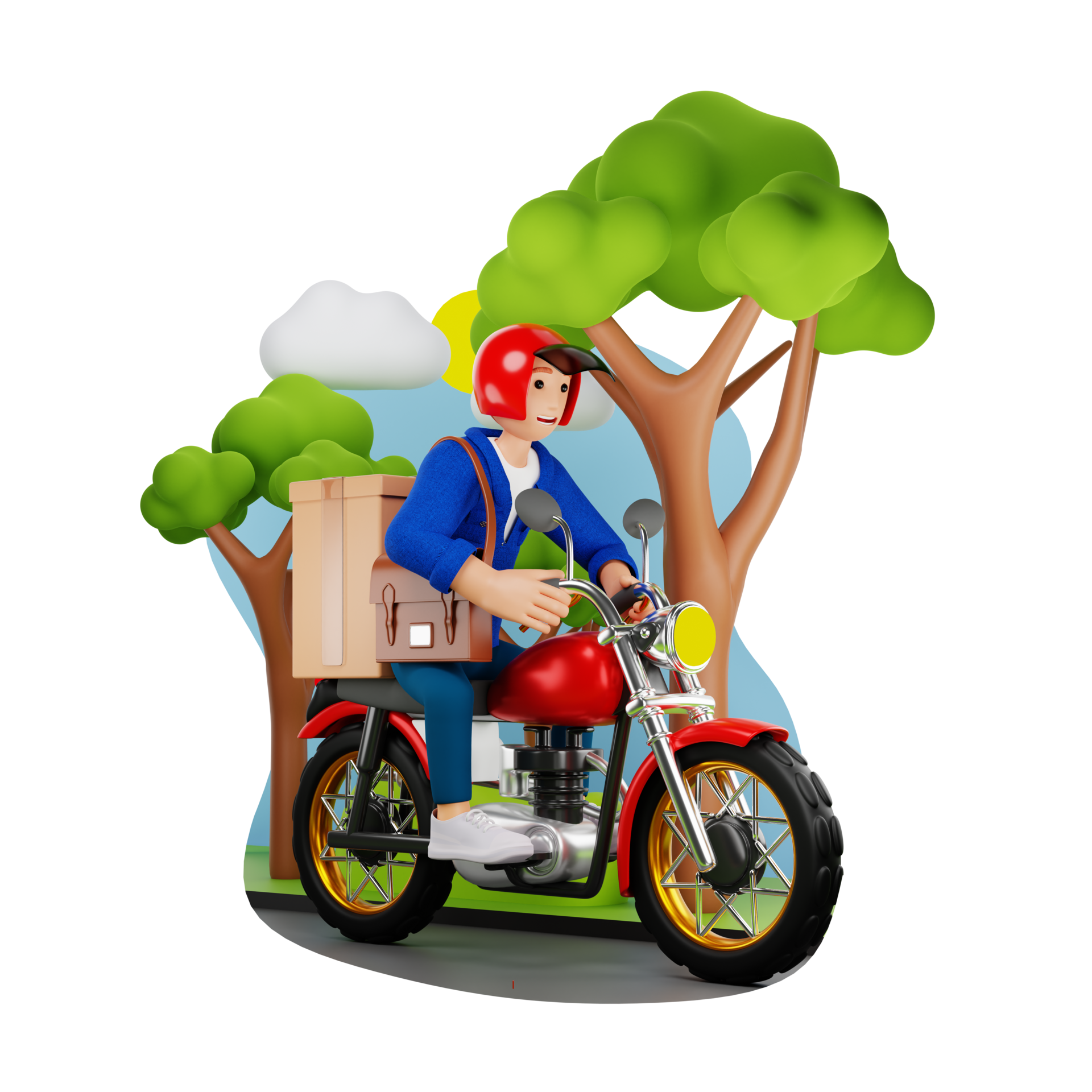 Delivery Man Delivering Order Parcel By Bike For Fast Delivery 3D