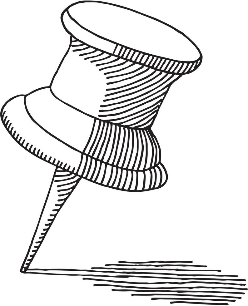 Hand-drawn vector drawing of a Push Pin. Black-and-White sketch on a ...