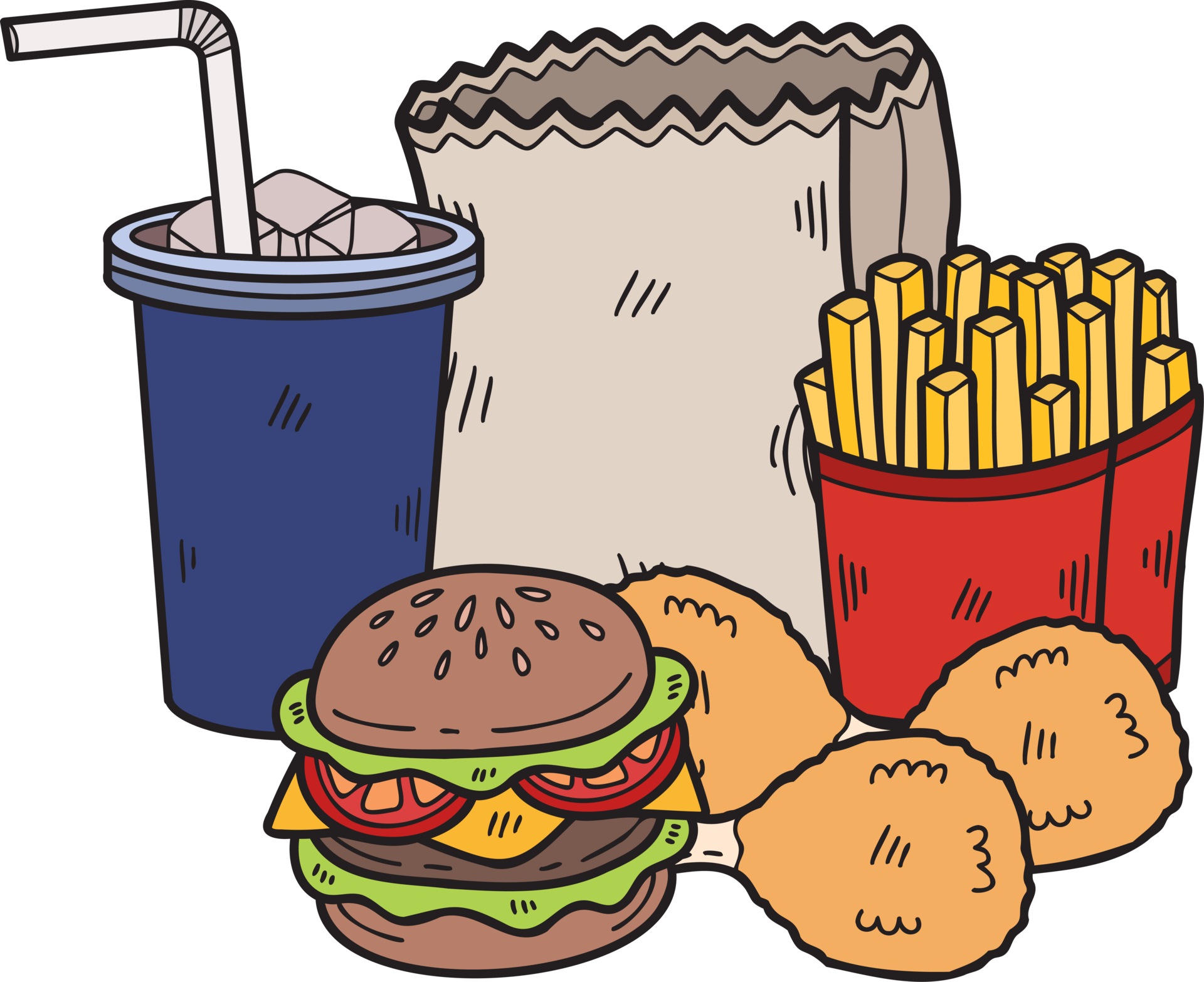 Hand Drawn Fast Food Set illustration in doodle style 18974356 PNG Hand Drawn Fast Food Set illustration in doodle style 18974356 PNG