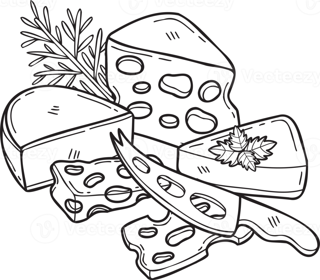 Hand Drawn Cheese And Cheese Knife Illustration In Doodle Style 18974433 Png