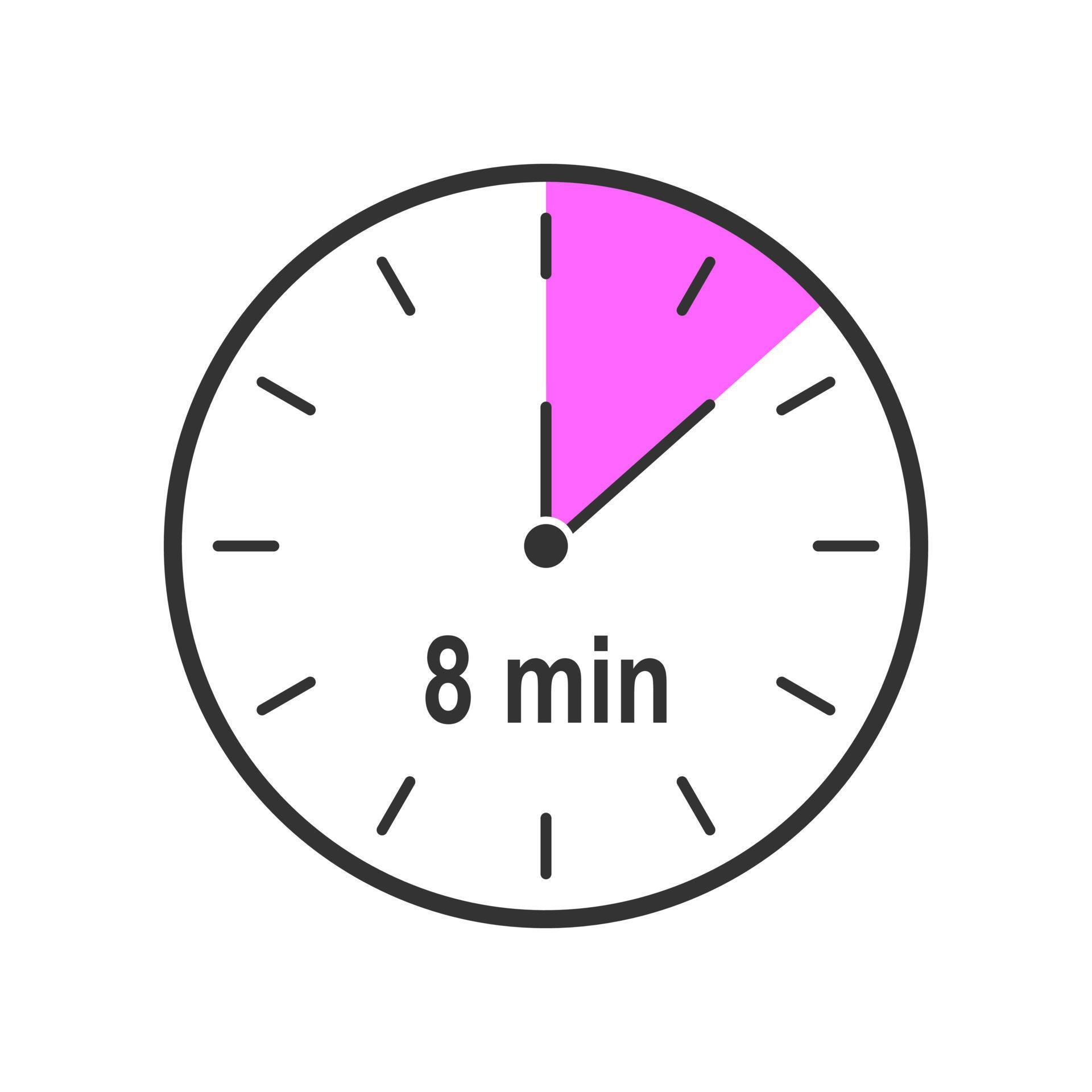 Timer icon with 8 minute time interval. Countdown clock or stopwatch ...