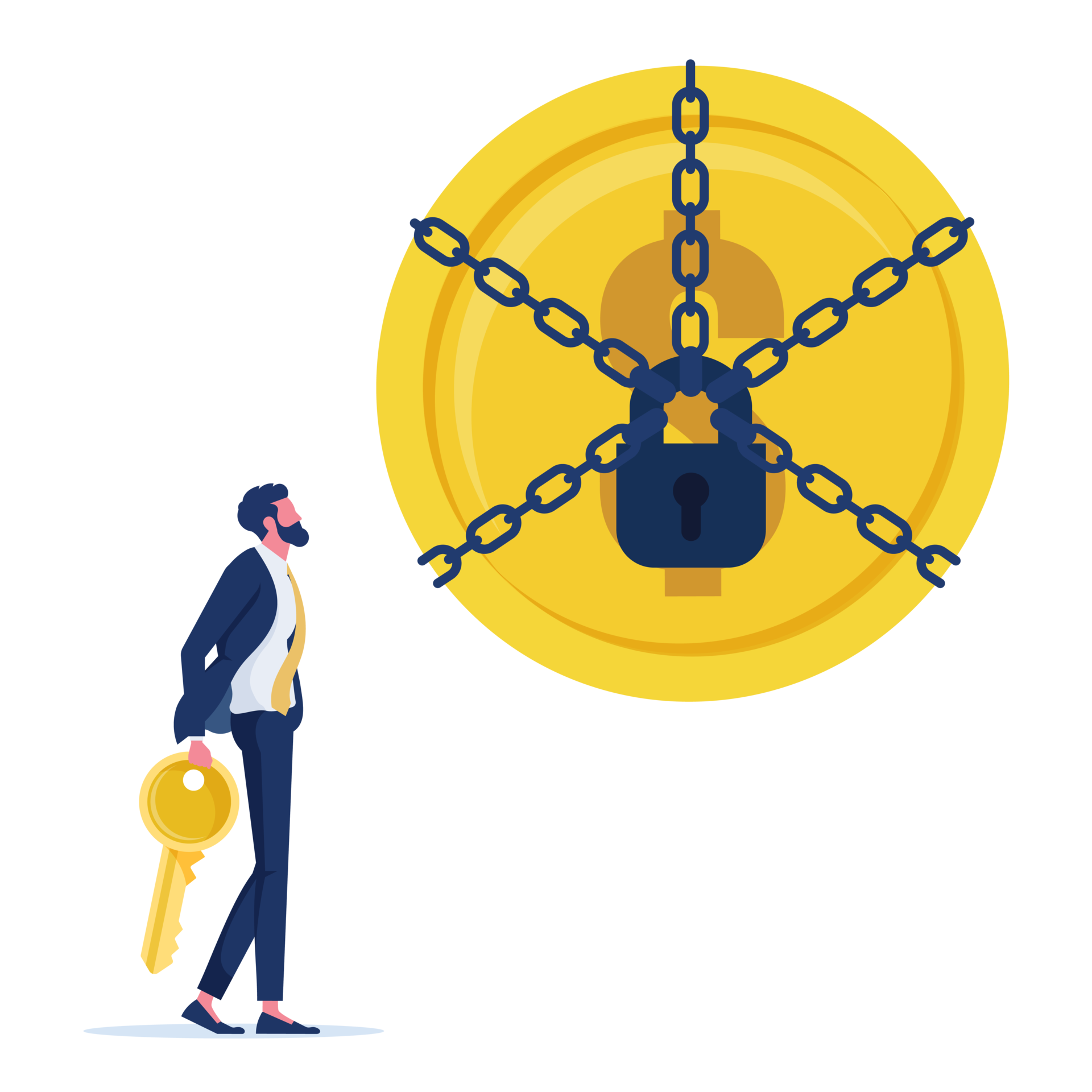 Money are lock-Business people with key to unlock dollar sign with ...