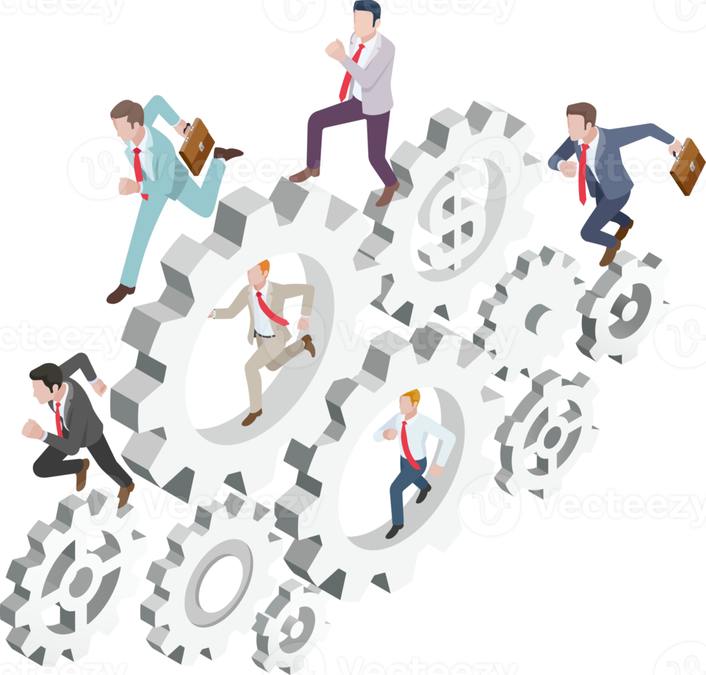 Businessman run on gear isometric 18983959 PNG Businessman run on gear isometric 18983959 PNG