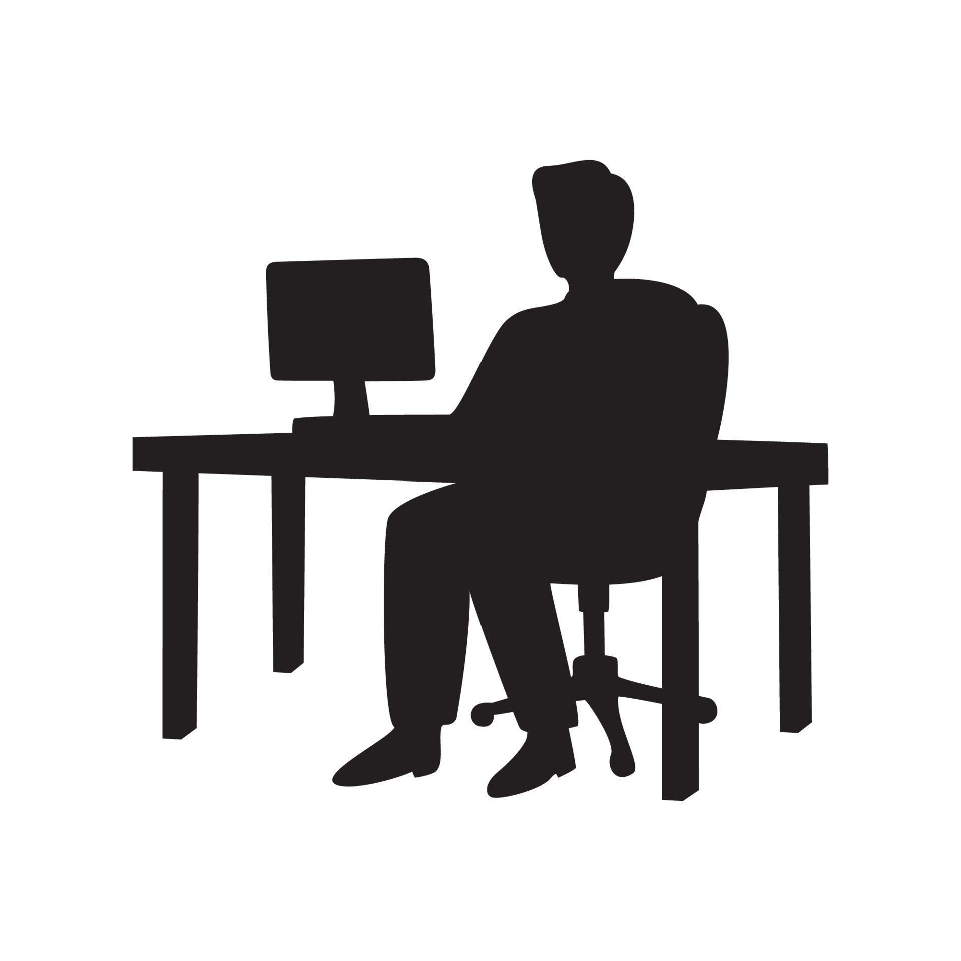 Man In Front Of Computer Silhouette Design Programmer Icon Sign And Symbol 18984171 Vector