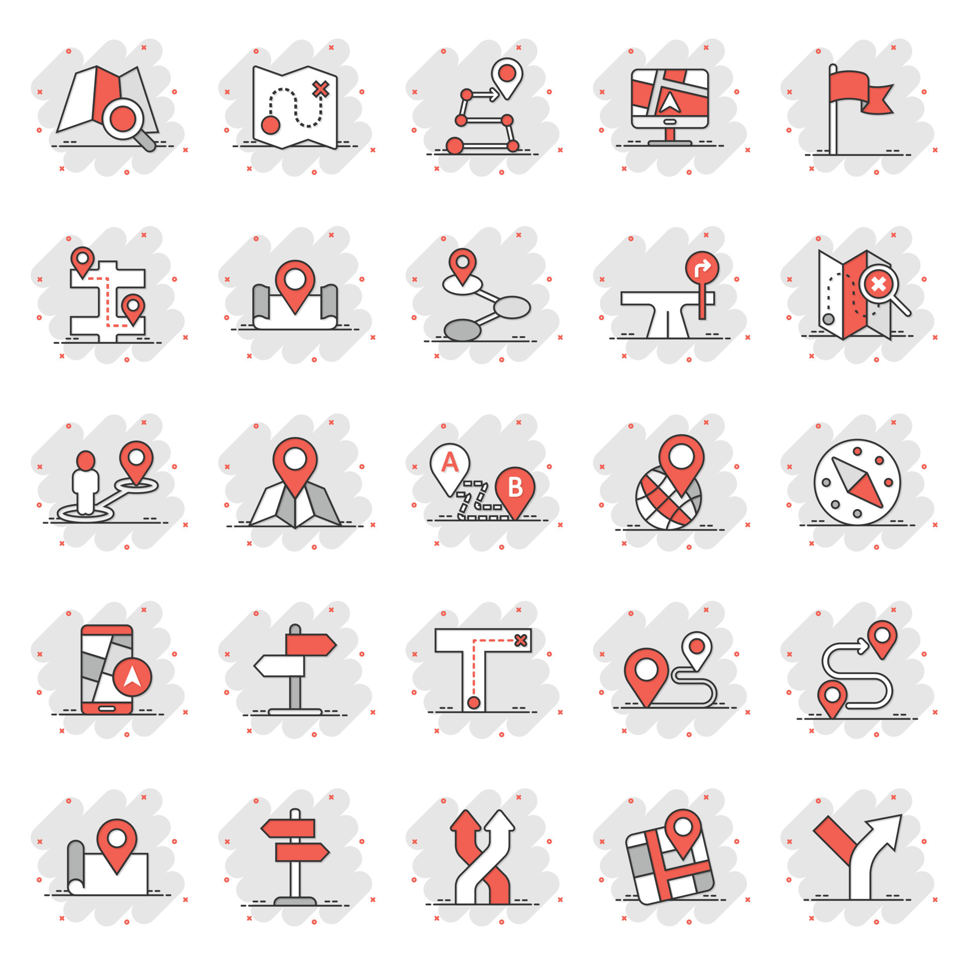 Navigation Icon Set In Comic Style Gps Direction Cartoon Vector