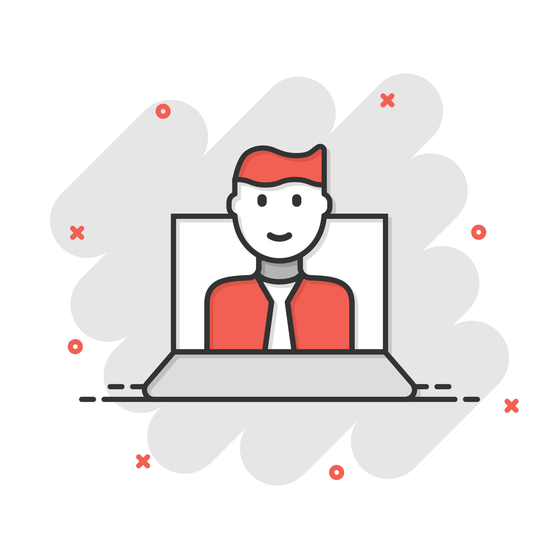 People with laptop computer icon in comic style. Pc user cartoon vector ...