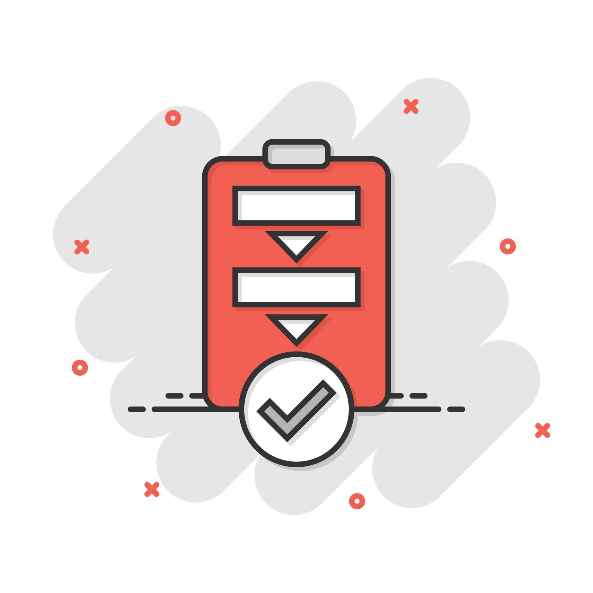 Procedure list icon in comic style. Document project cartoon vector ...