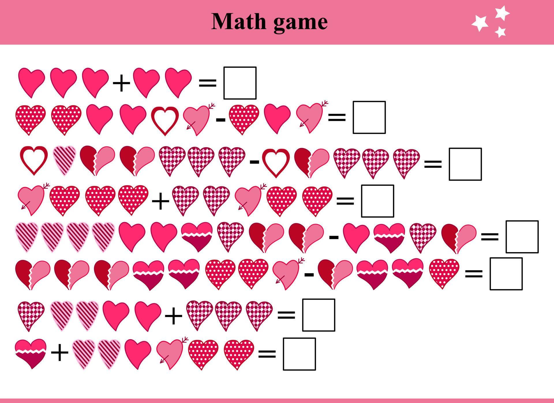 Examples Of Addition And Subtraction With Hearts Educational Page With examples-of-addition-and-subtraction-with-hearts-educational-page-with