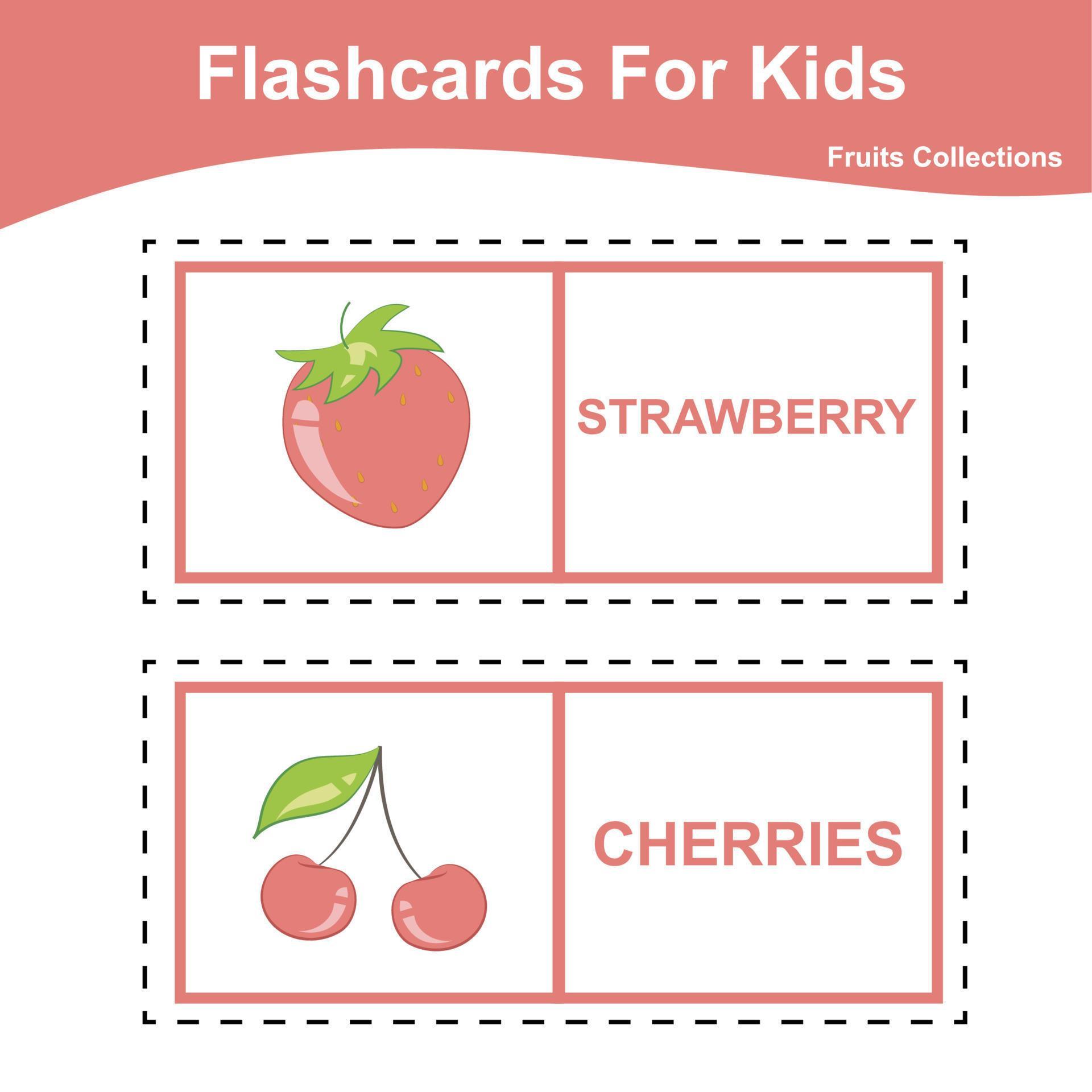 Vector set of fruit collections flashcard. Educational printable ...