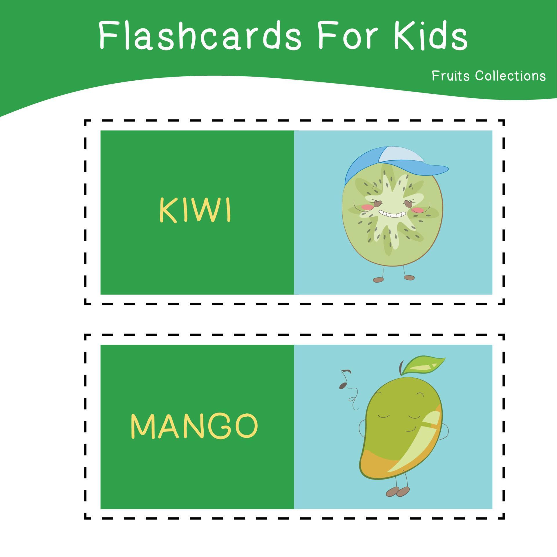 Vector set of fruit collections flashcard. Educational printable ...