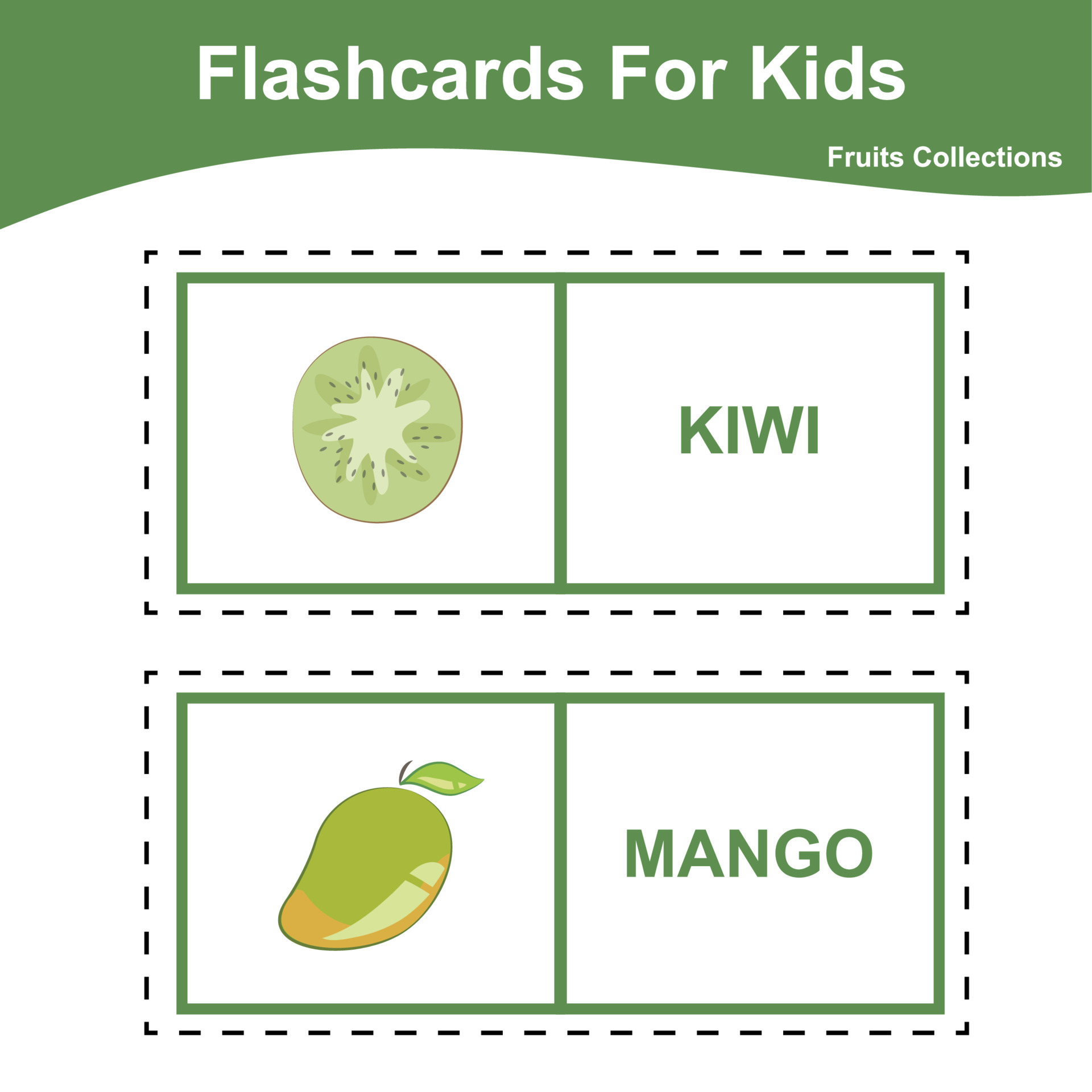 Vector set of fruit collections flashcard. Educational printable ...