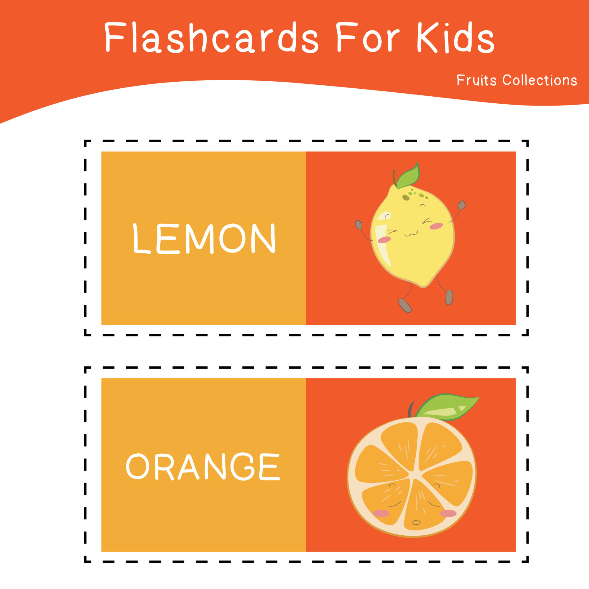 Vector set of fruit collections flashcard. Educational printable ...