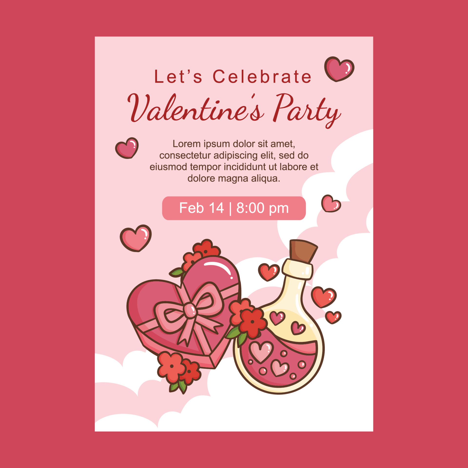 Celebrate Valentine's day party illustration template with pink heart ... Celebrate Valentine's day party illustration template with pink heart ...