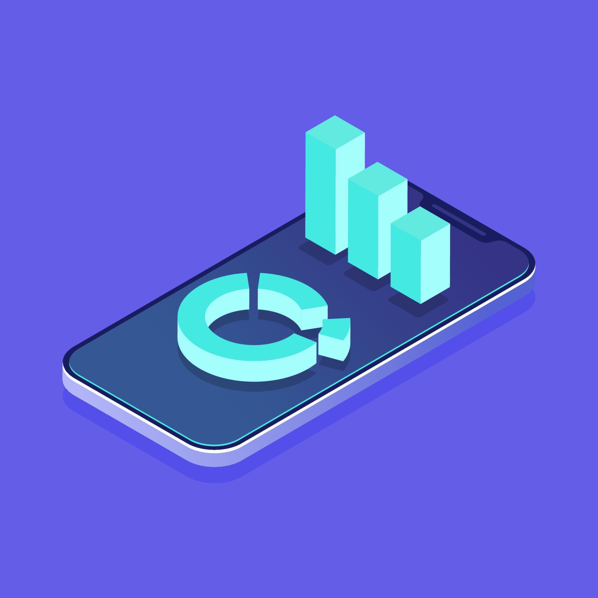 Graph and chart on smartphone screen 3d isometric infographic vector ...