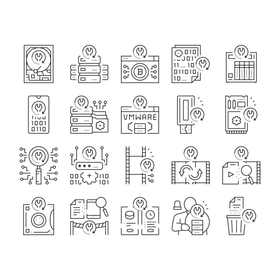Data Recovery Computer Processing Icons Set Vector 18992502 Vector Art