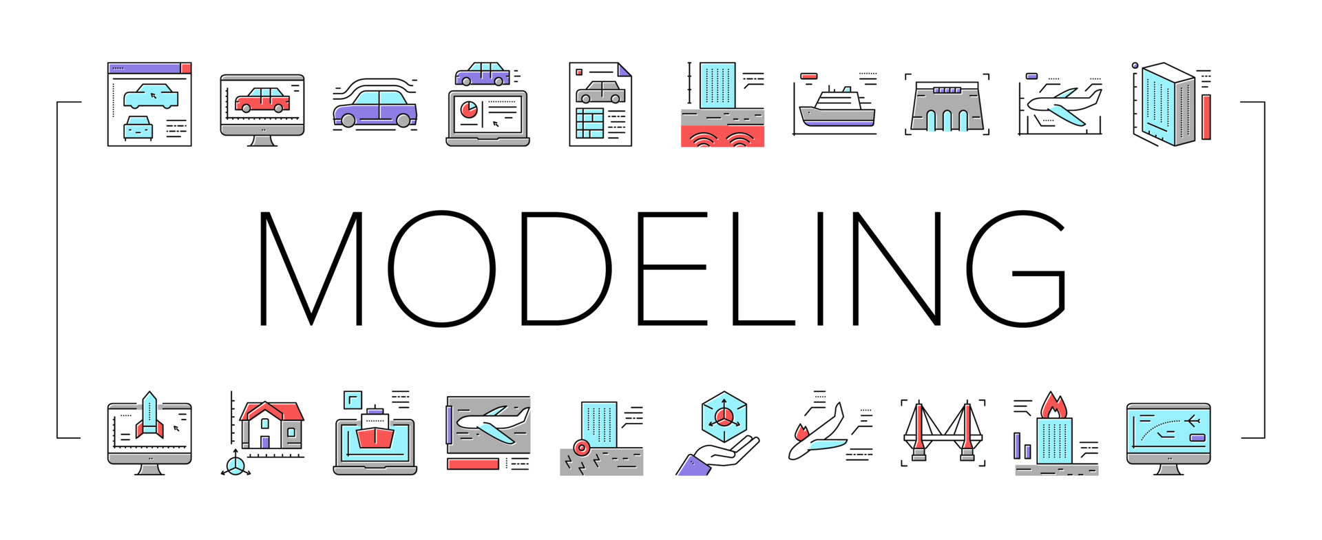 Modeling Engineering Collection Icons Set Vector Sign 18992711 Vector