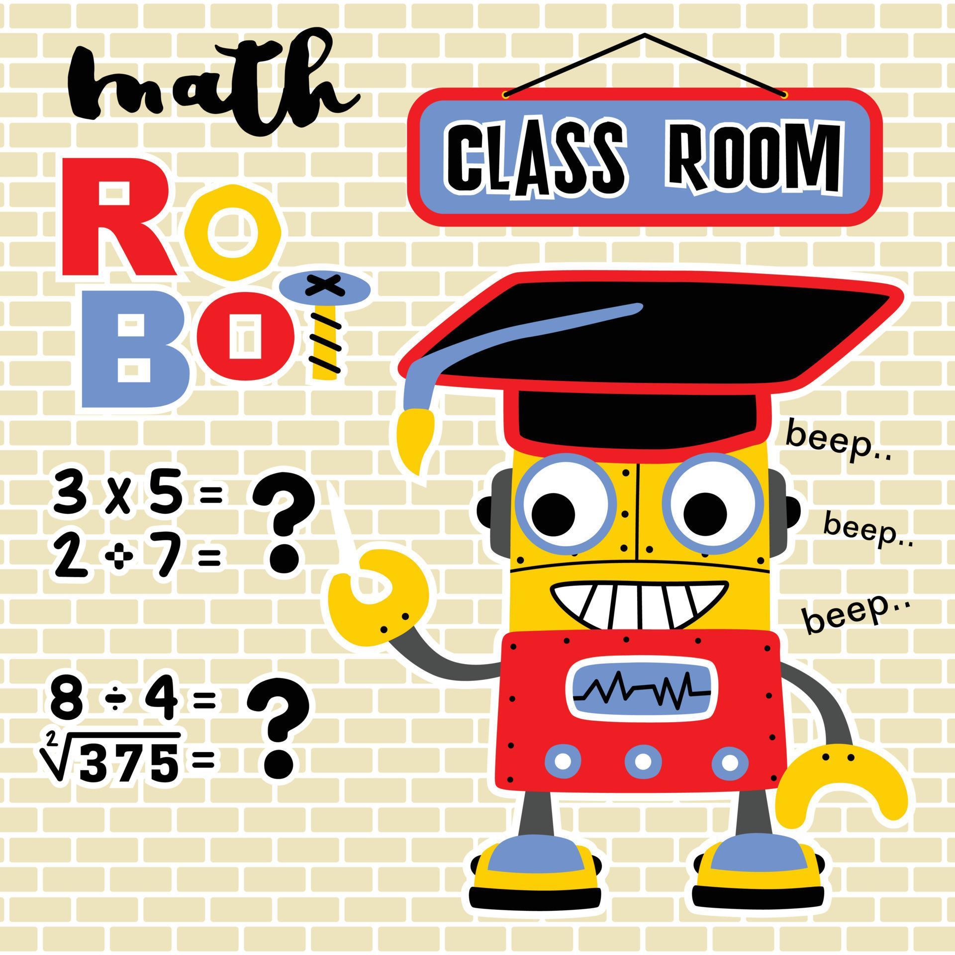 Funny math robot, education elements, vector cartoon illustration ...