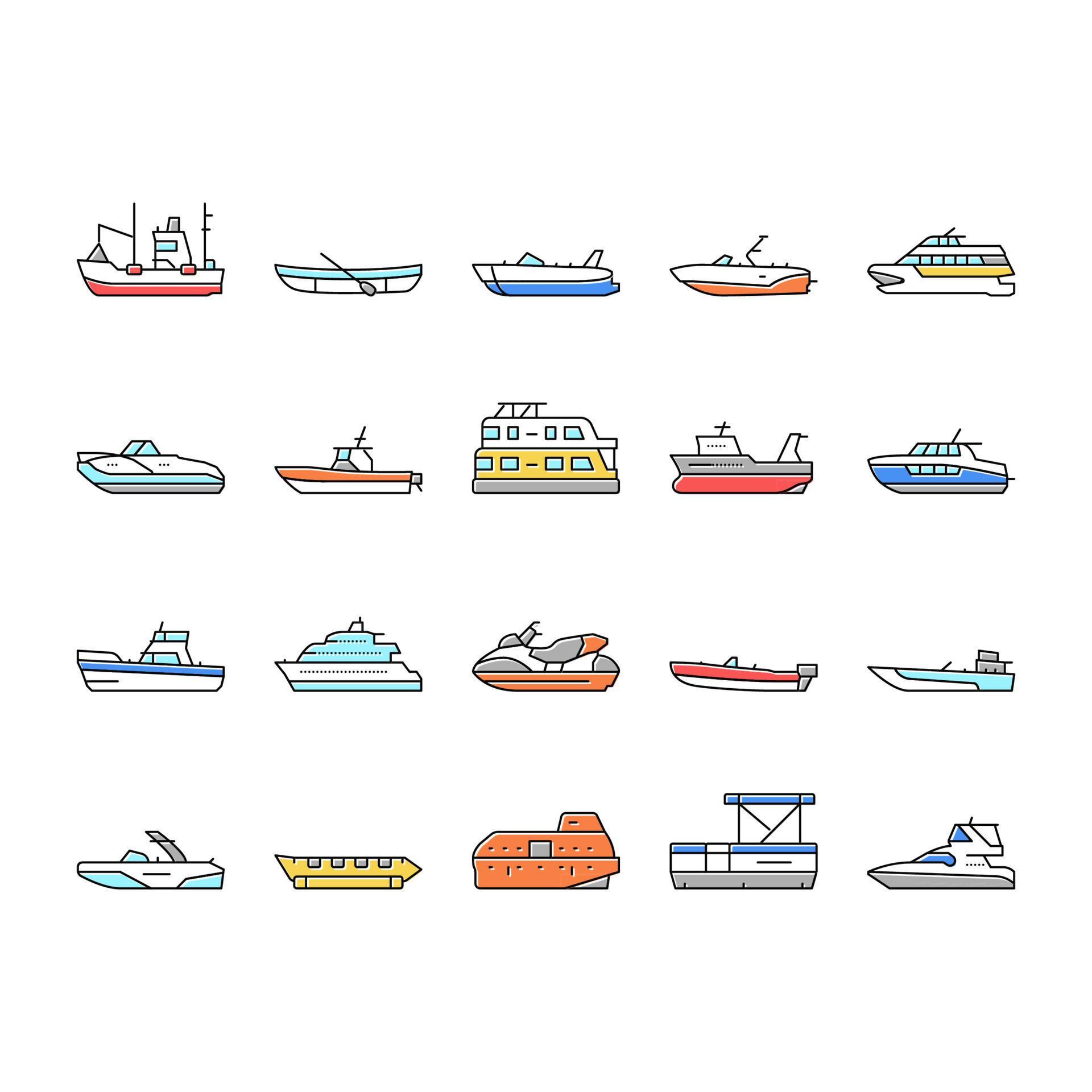 Boat Water Transportation Types Icons Set Vector 18996292 Vector Art at ...