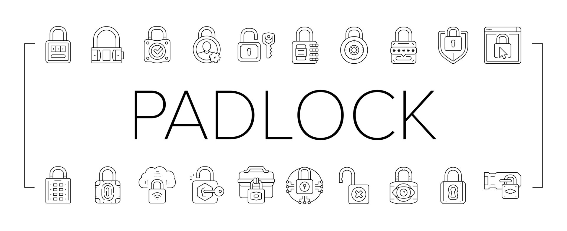 Padlock Lock Safe Password Key Icons Set Vector 18998608 Vector Art At
