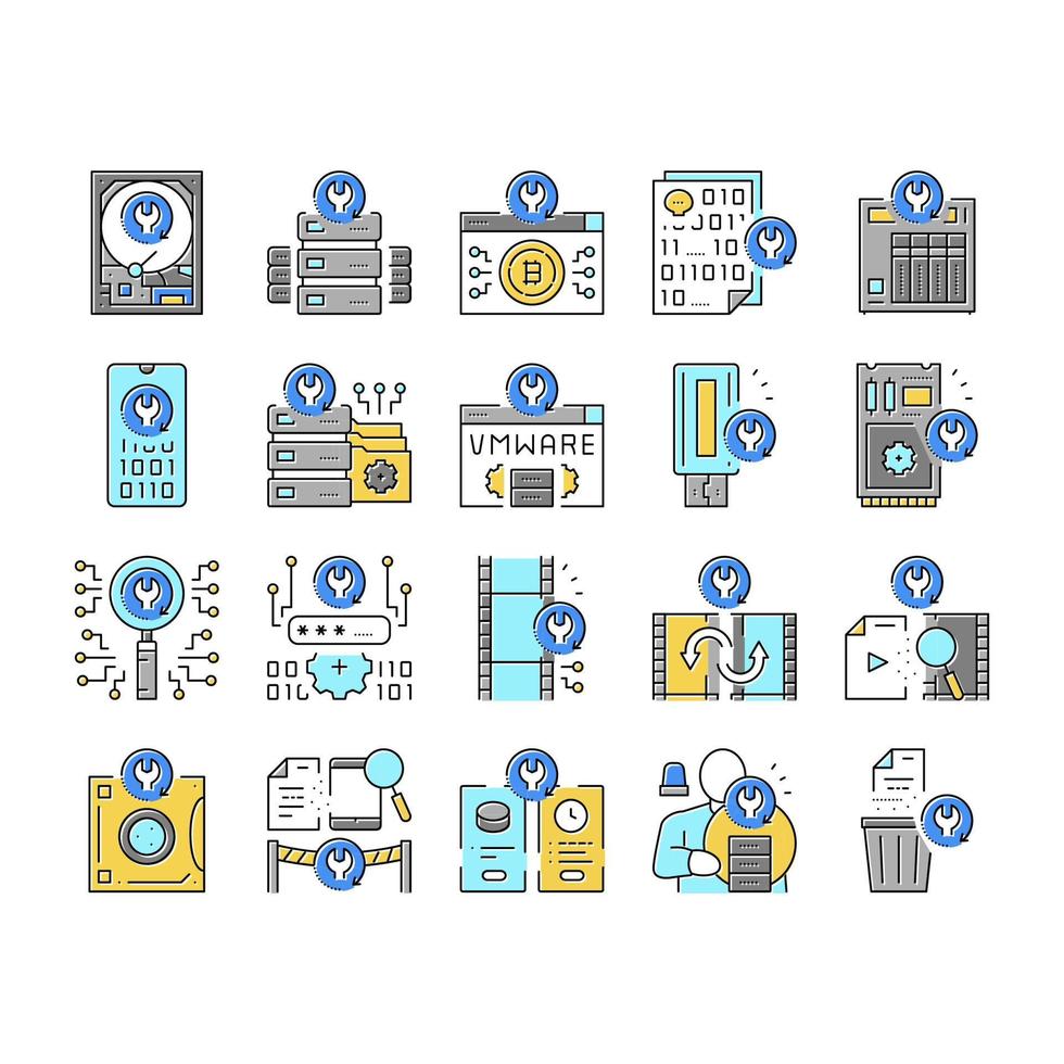 Data Recovery Computer Processing Icons Set Vector 18998818 Vector Art