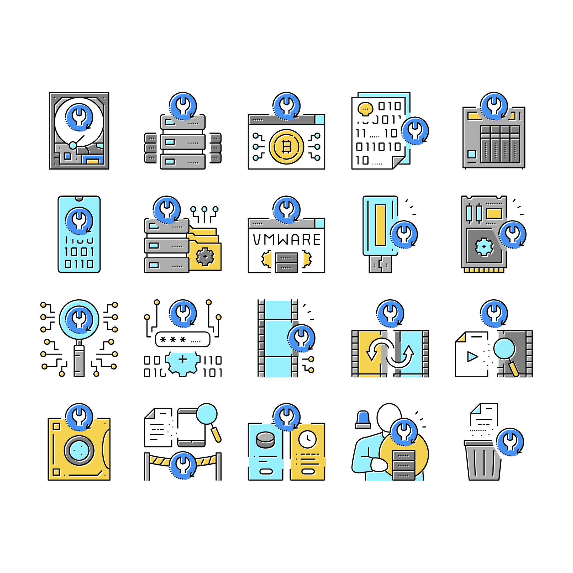 Data Recovery Computer Processing Icons Set Vector 18998818 Vector Art at Vecteezy