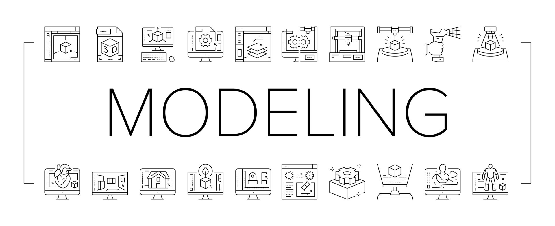 3d Modelling Software And Device Icons Set Vector 19000718 Vector Art At Vecteezy