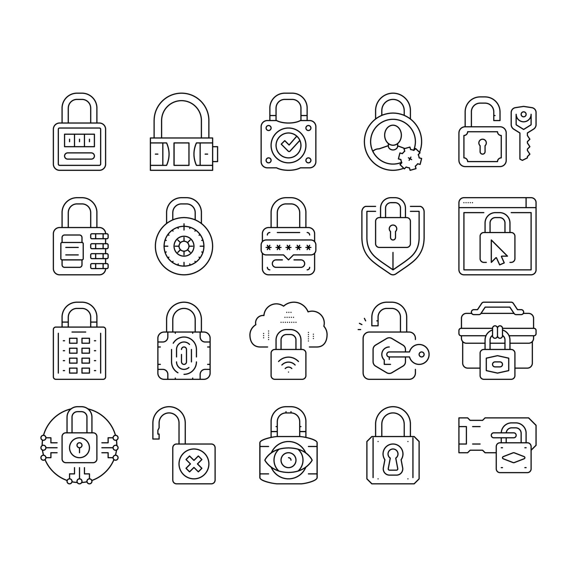 Padlock Lock Safe Password Key Icons Set Vector 19001473 Vector Art At Vecteezy