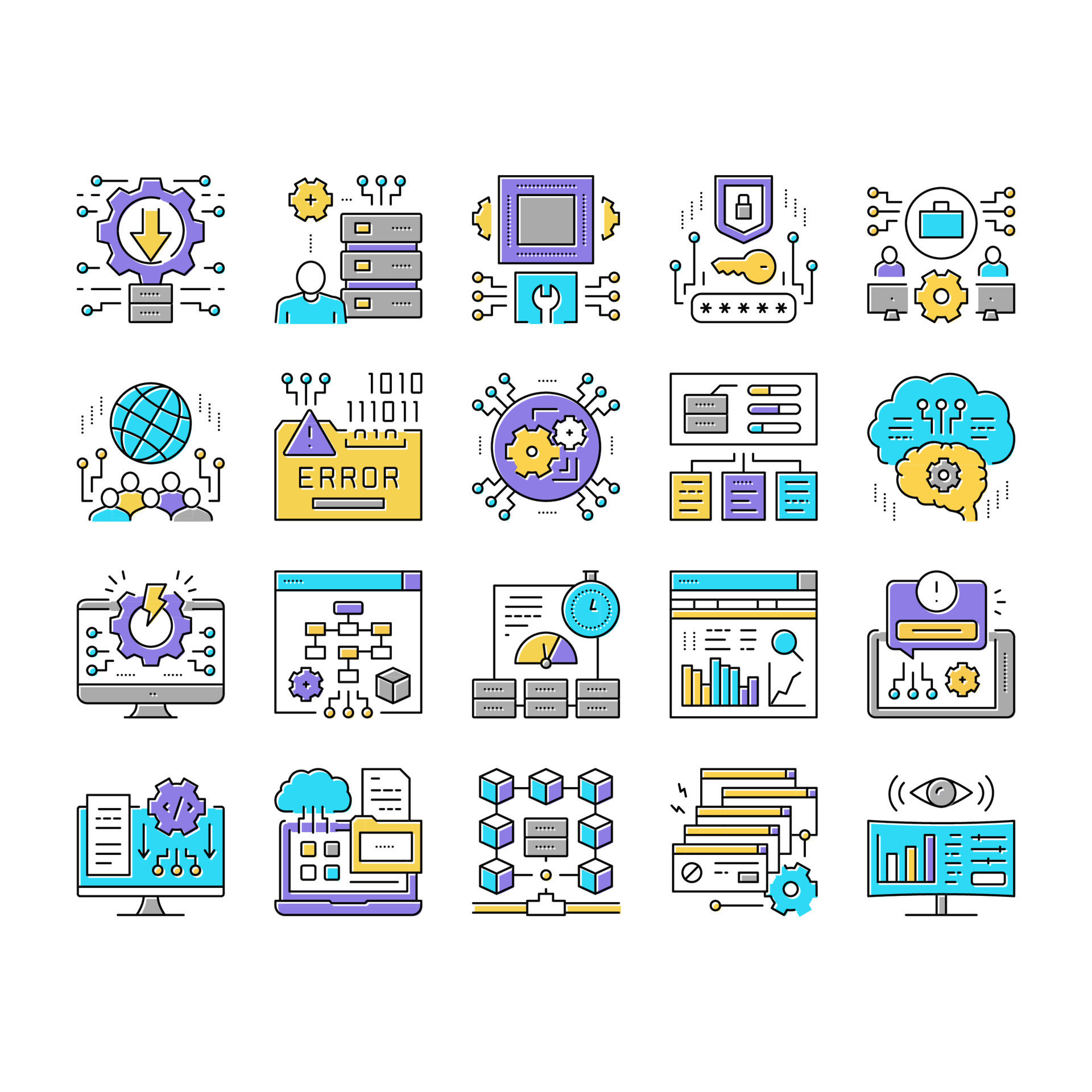 System Work Process Collection Icons Set Vector 19003065 Vector Art At