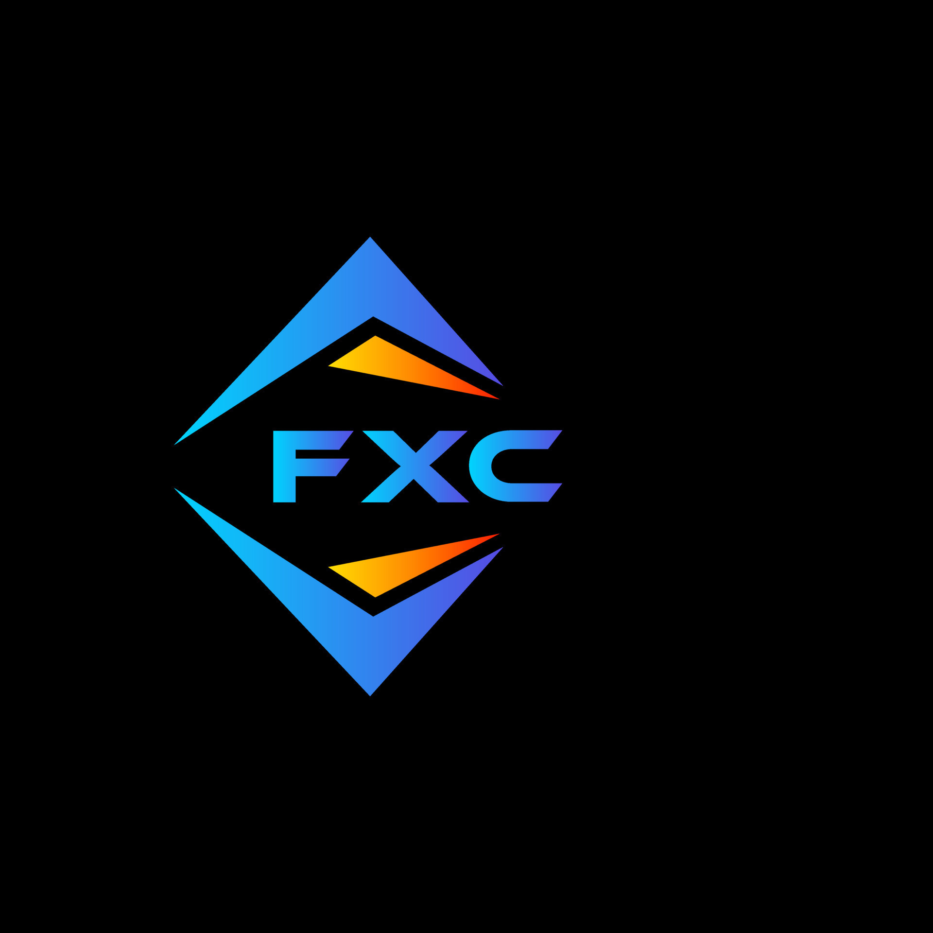 Diseño de logotipo de tecnología abstracta fxc sobre fondo negro. fxc creative iniciales carta ...