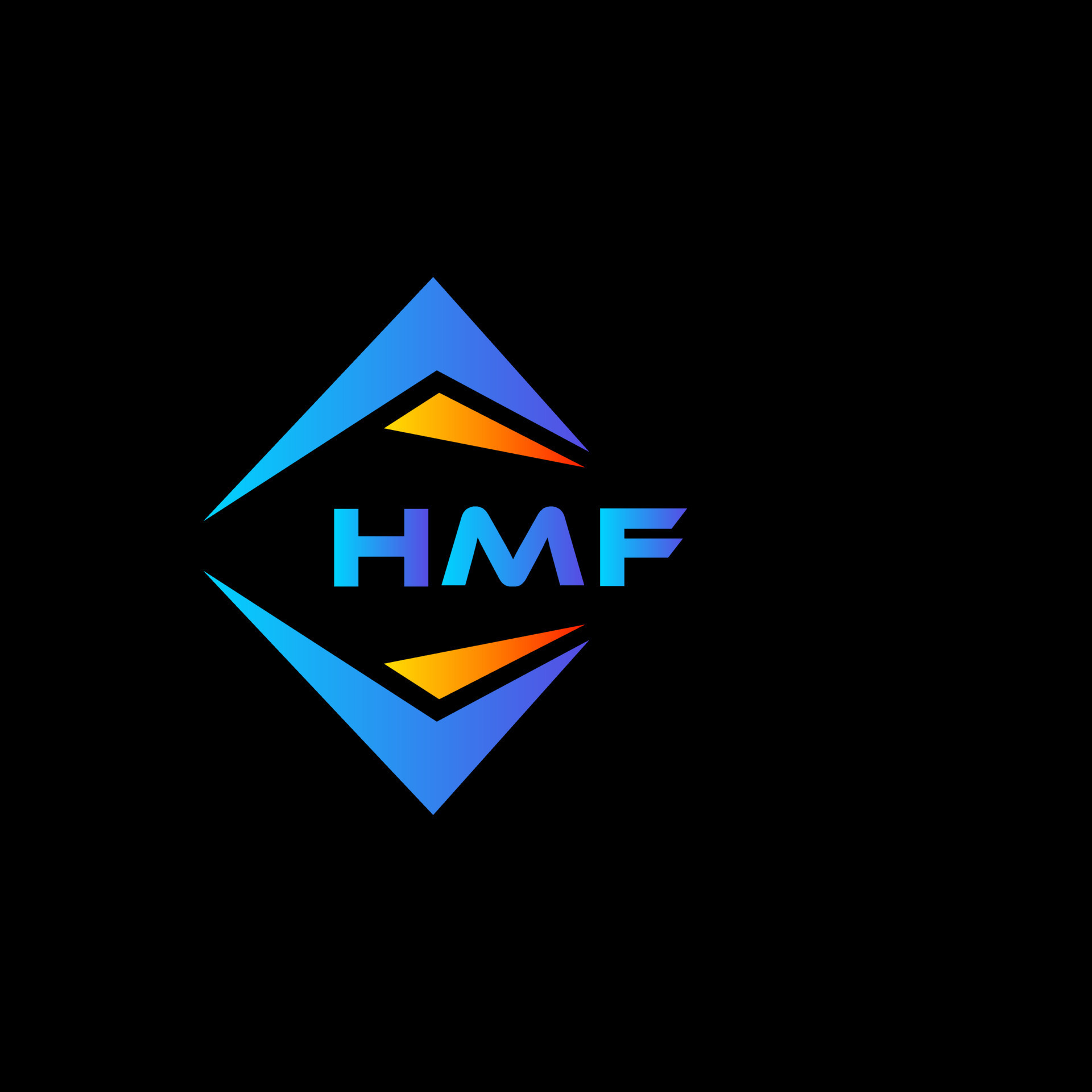 diseño de logotipo de tecnología abstracta hmf sobre fondo negro. concepto de logotipo de letra ...