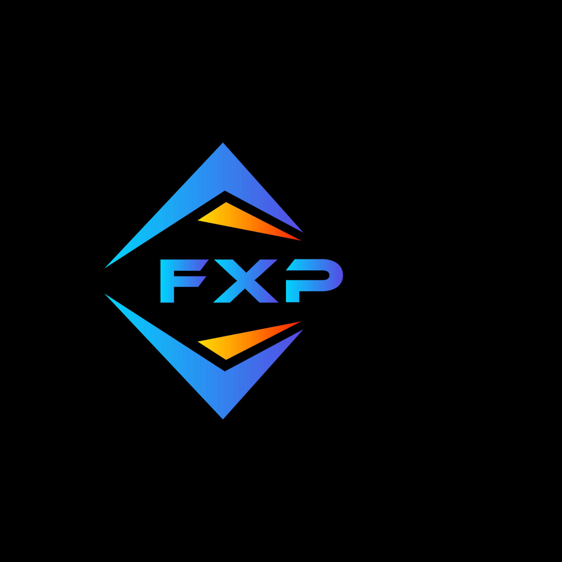diseño de logotipo de tecnología abstracta fxp sobre fondo negro. concepto de logotipo de letra ...
