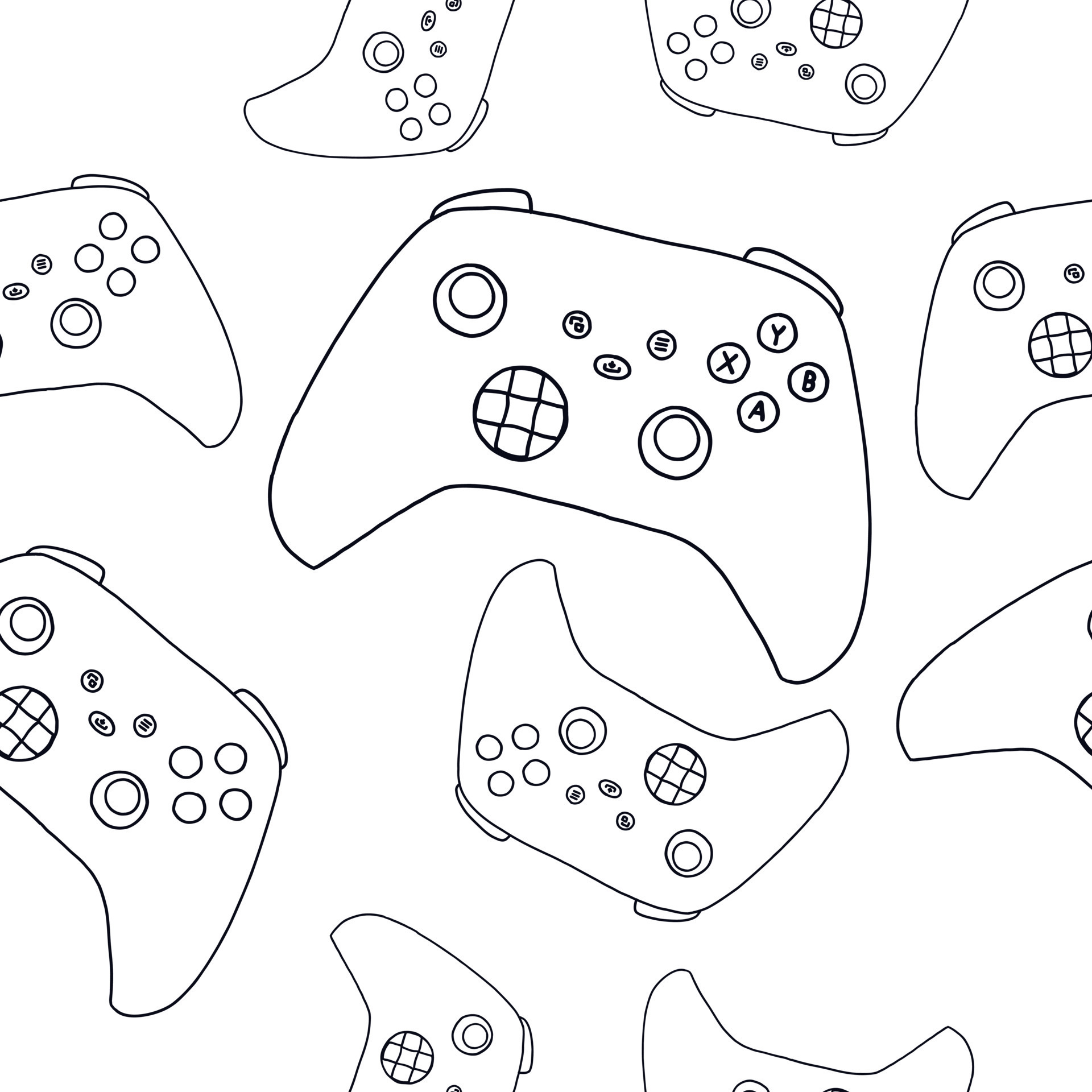 Seamless Pattern Of Game Controllers Vector Illustration In Hand Drawn Outline Flat Style On