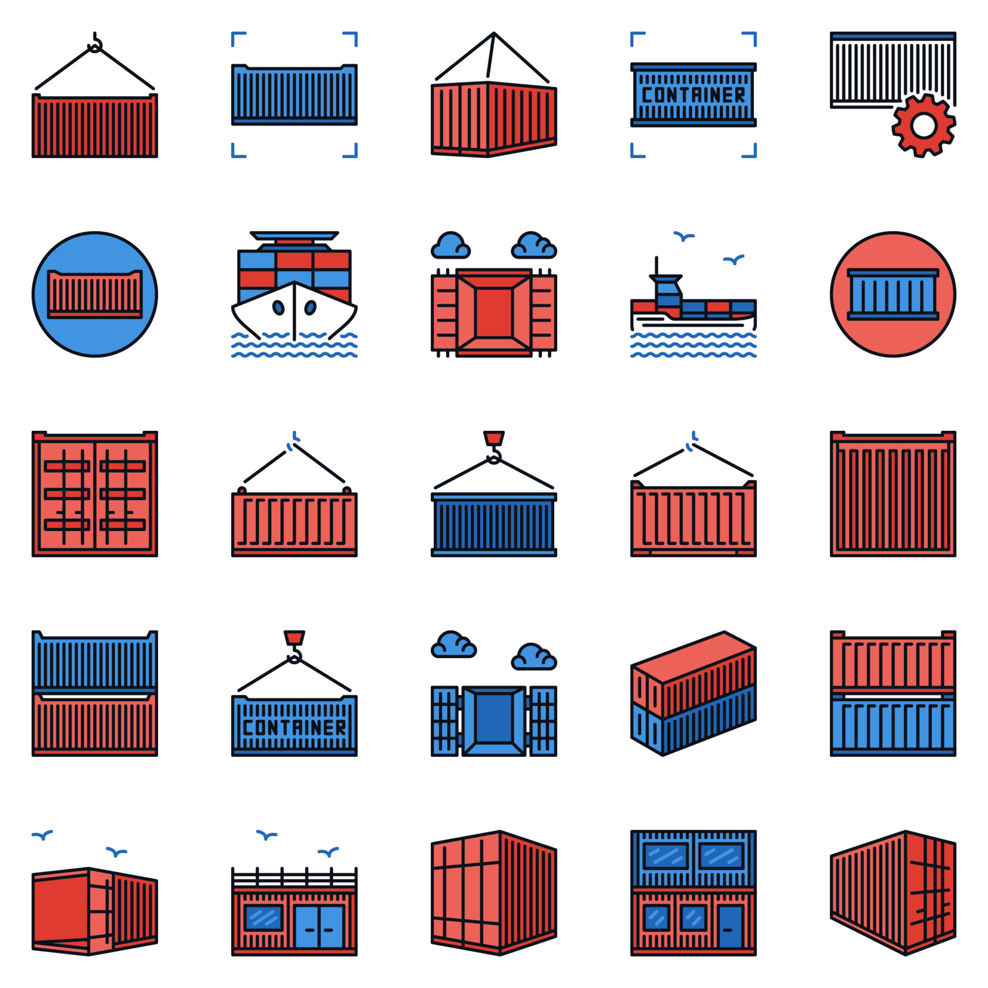 Shipping Containers Colored Icons Set Intermodal Freight Container Signs 19015401 Vector Art At