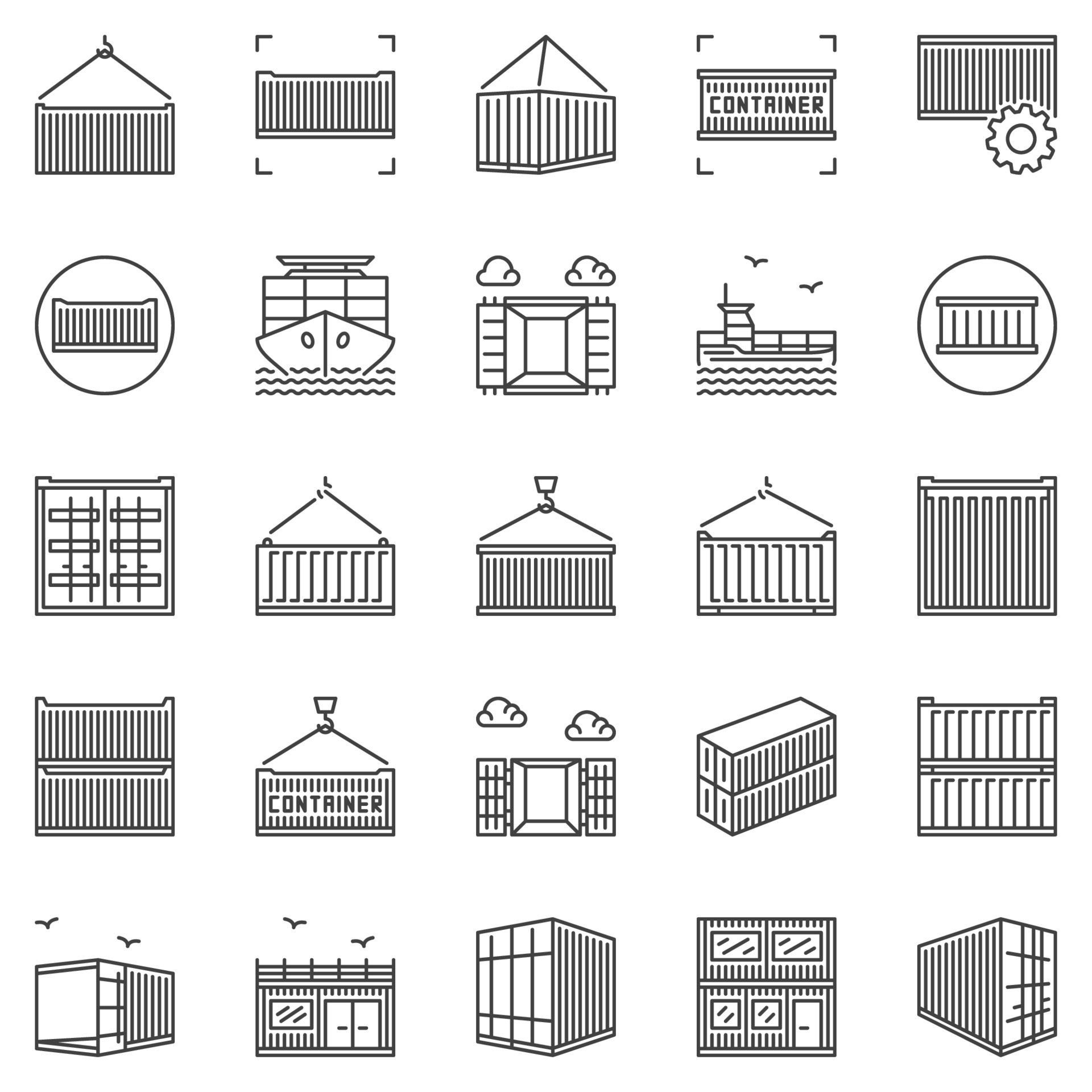 Shipping Container Outline Icons Set Freight Containers Linear Symbols 19015448 Vector Art At