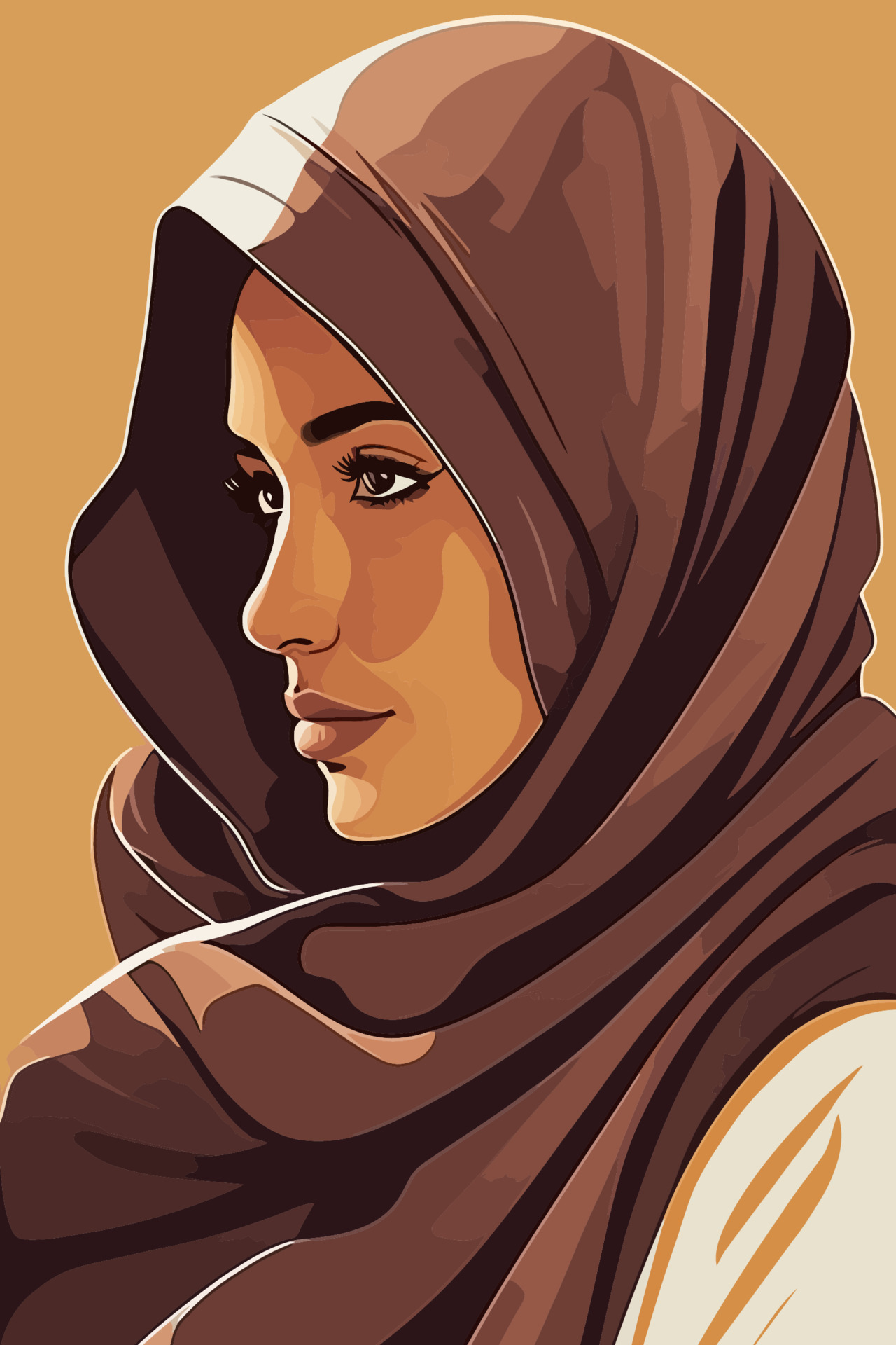 Portrait Of Beautiful Muslim Woman In Hijab Vector Illustration