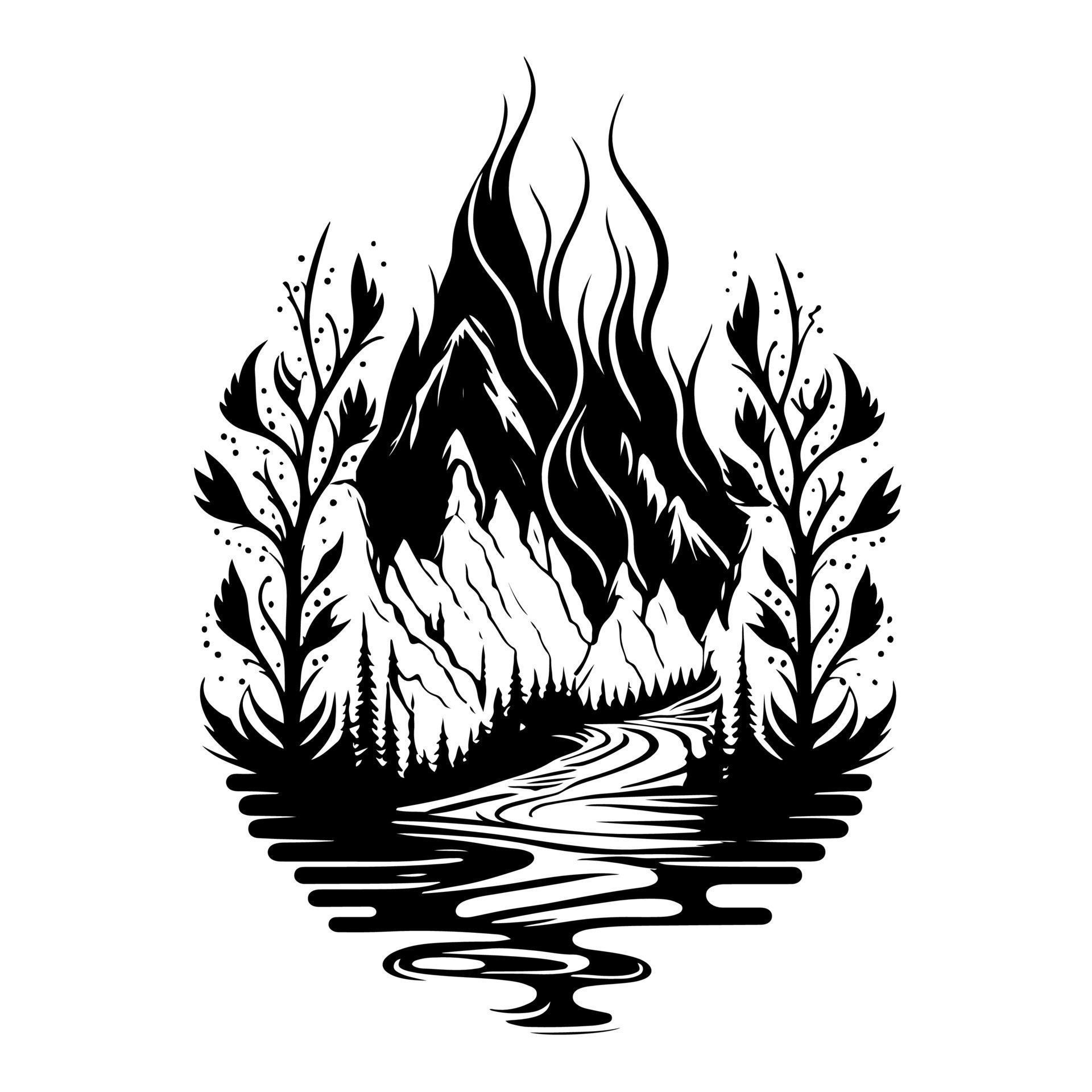 Mountains, trees and river. Black and white vector landscape. 19017840 Vector Art at Vecteezy