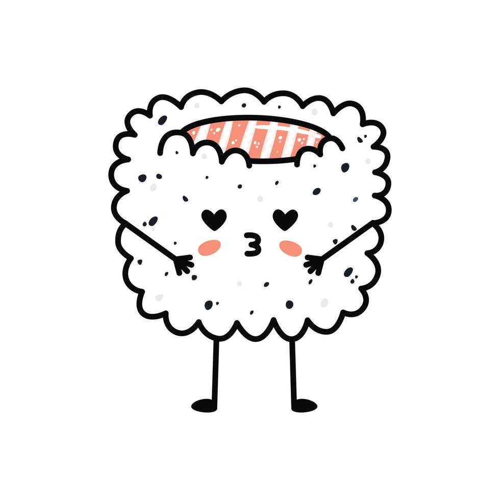 Kawaii Sushi Mascot In Cartoon Style Cute Uramaki With Salmon For Menu