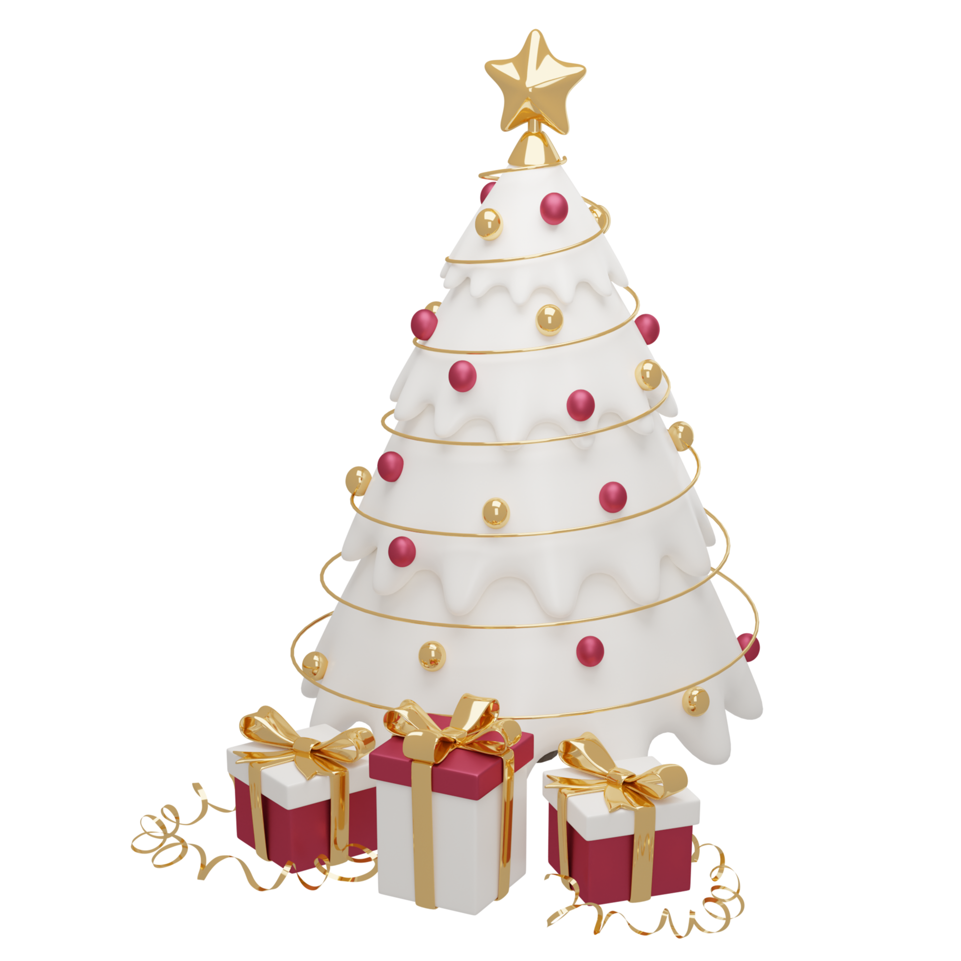 3D Render Christmas Tree With Balls Golden Star Gift Boxes And 3d-render-christmas-tree-with-balls-golden-star-gift-boxes-and