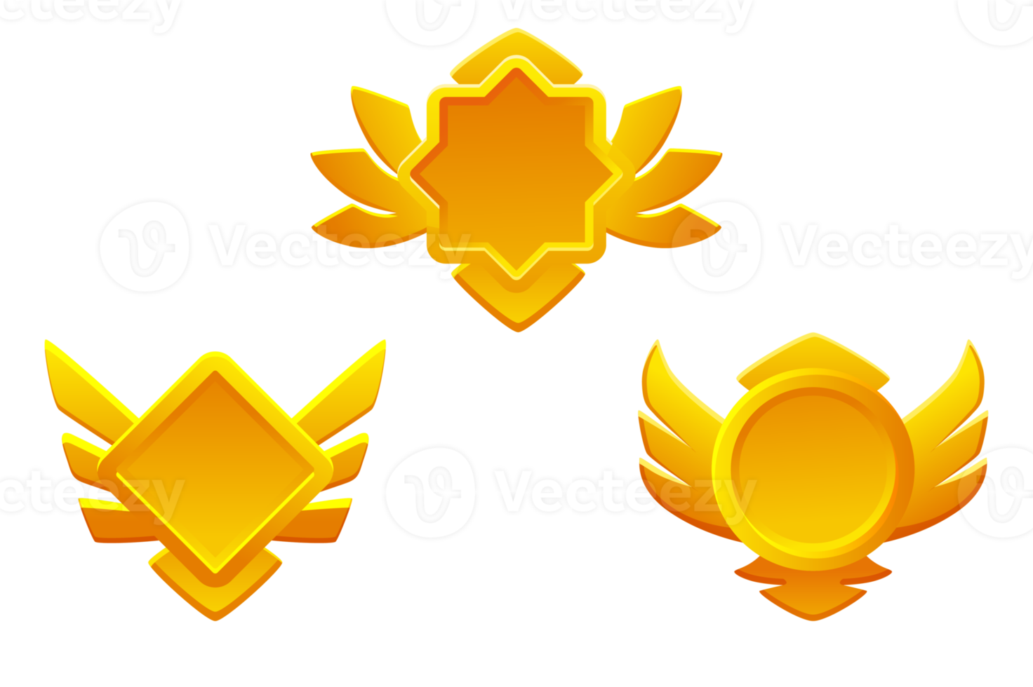 Golden Game Rank Icons Isolated Game Badges Buttons In Different Frame With Wings 19026513 Png